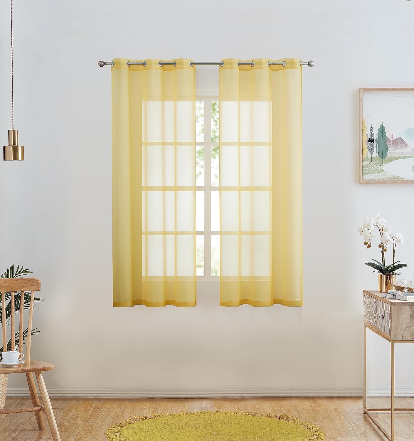 Amazon.com: July Joy Yellow Semi Linen Look Sheer Curtains for Bedroom ...