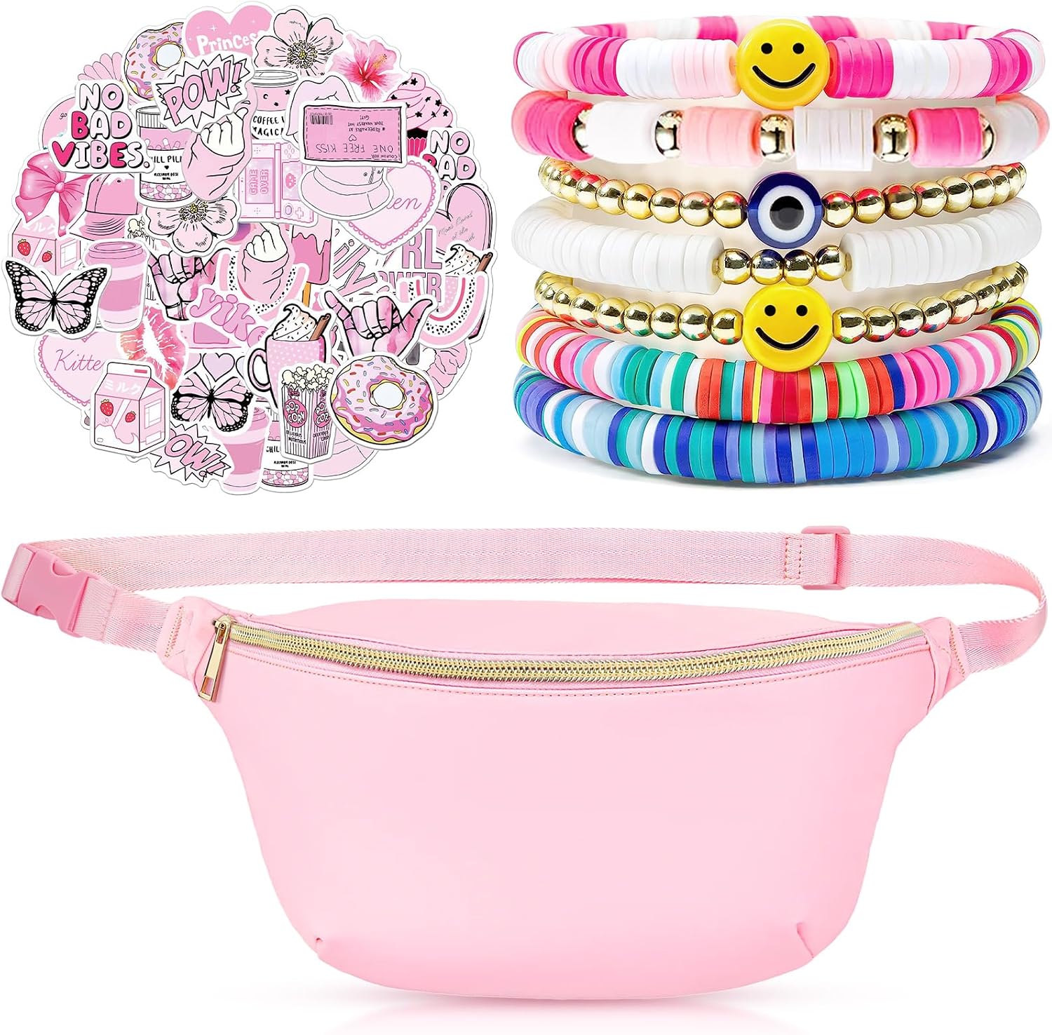 Amazon.com | Giesiery Fanny Pack Belt Bag 7 Pcs Heishi Surfer Bracelets ...