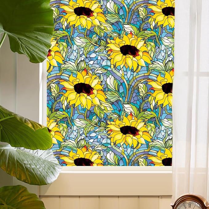 Amazon.com: Runtoo Window Privacy Film Sunflower Day and Night Stained ...