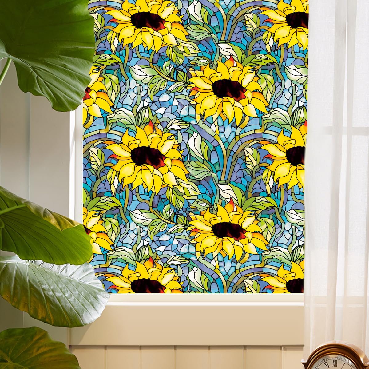 Amazon.com: Runtoo Window Privacy Film Sunflower Day and Night Stained ...