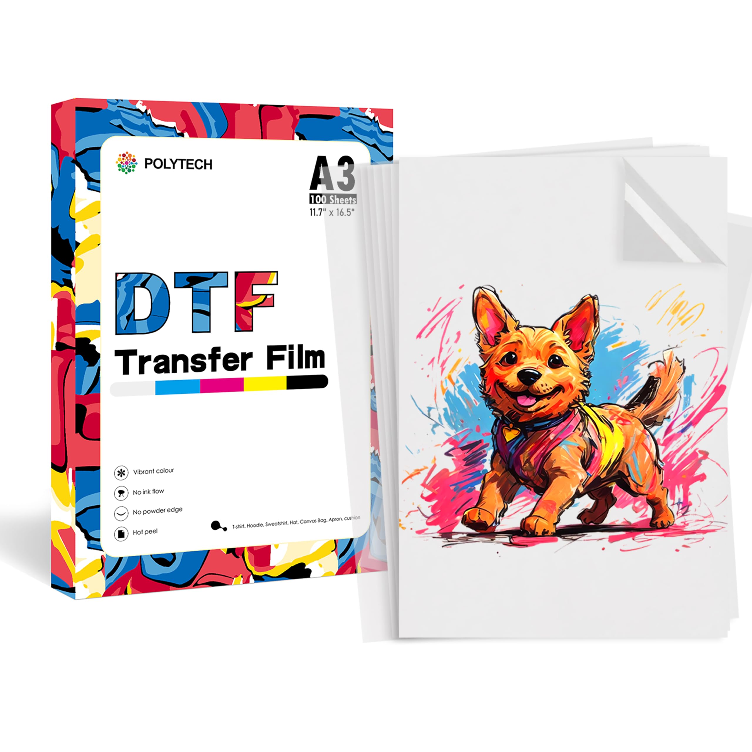 Amazon.com: Polytech DTF Transfer Film, A3 (11 x 17") 100 Sheet, Premium DTF Paper, Good Ink ...