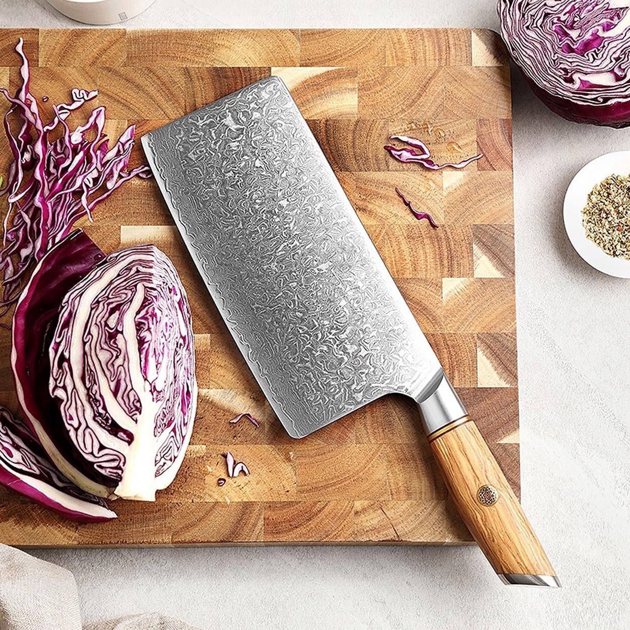 Amazon.com: Meat Cleaver, 7.5 Inch Cleaver Chef Knife 62-64 HRC Damascus Stainless Steel Razor ...