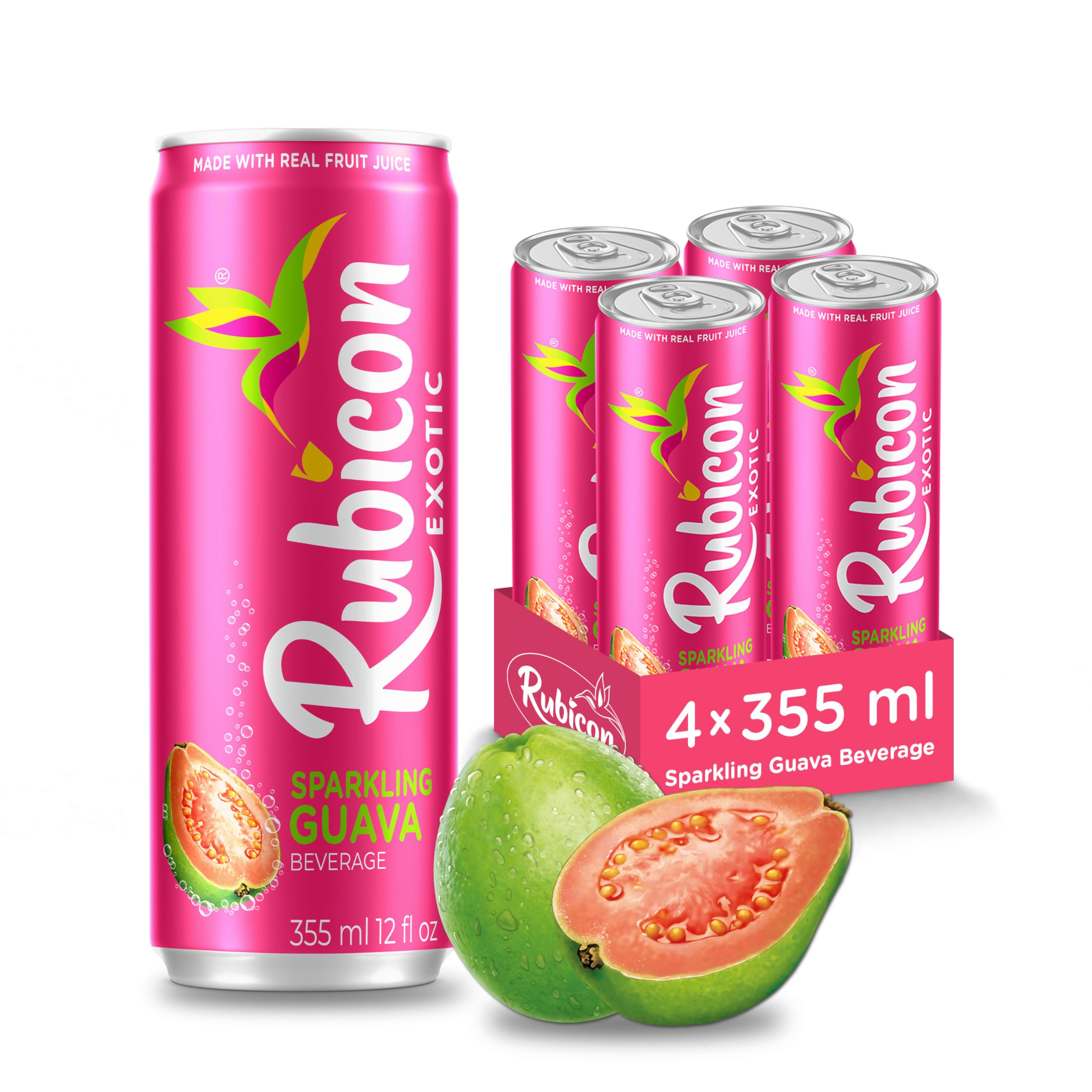 Rubicon Sparkling Guava Beverage | Pack of 4, 355 ml Cans | Fruit ...