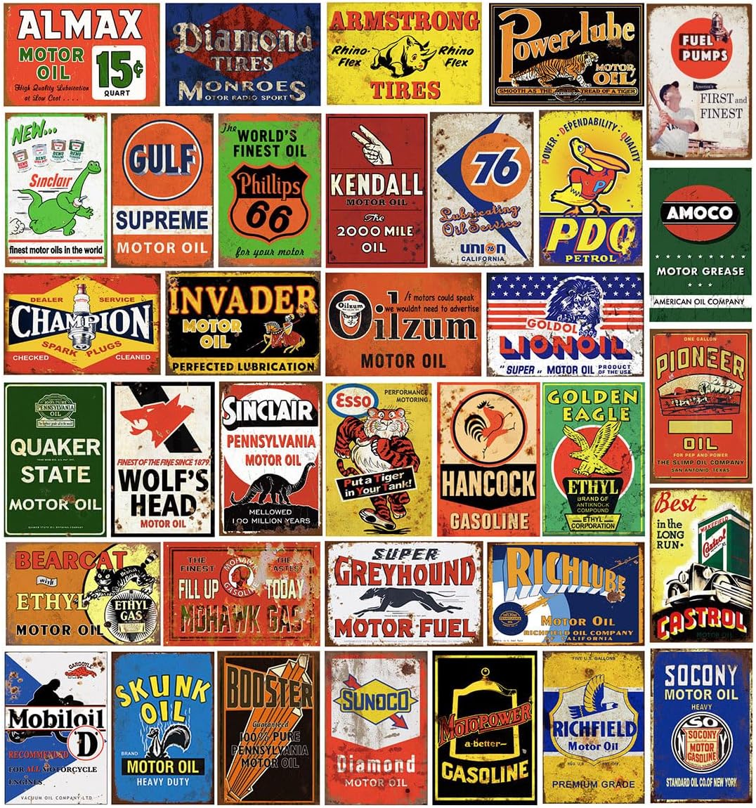 Amazon.com: 35 Pieces Reproduced Vintage Tin Signs, Gas Oil Retro ...