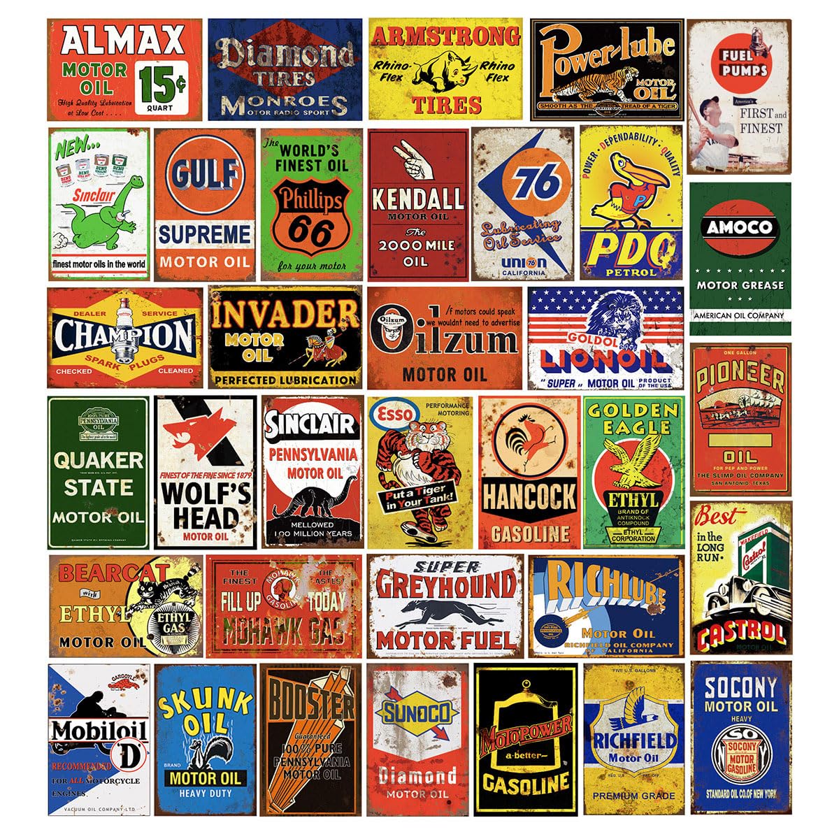Amazon.com: 35 Pieces Reproduced Vintage Tin Signs, Gas Oil Retro ...