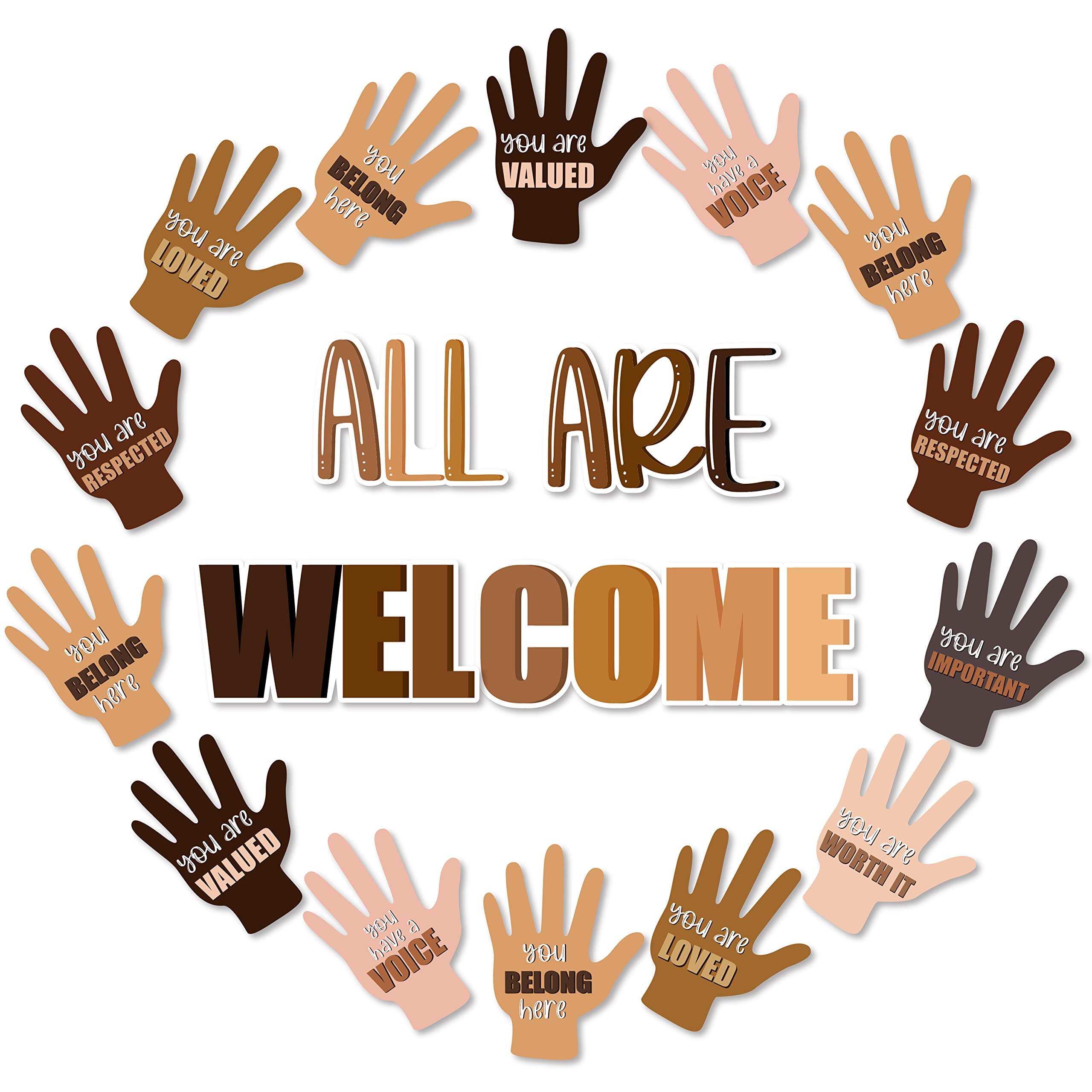 52Pcs Diversity Equality Skin Tone Hand Cutouts All Are Welcome ...