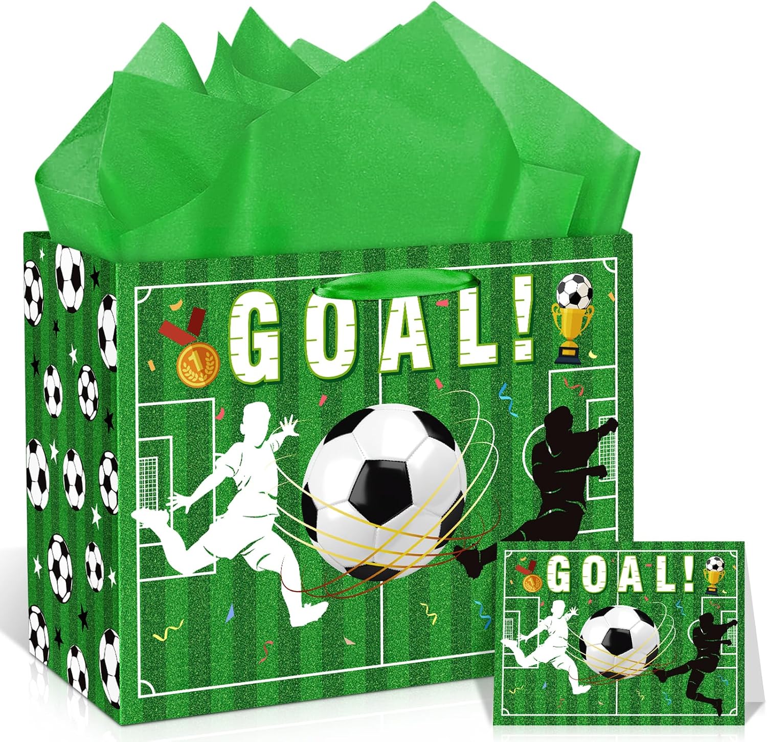 Amazon.com: Soccer Gift Bag Large Green Soccer Birthday Wrapping Bag ...