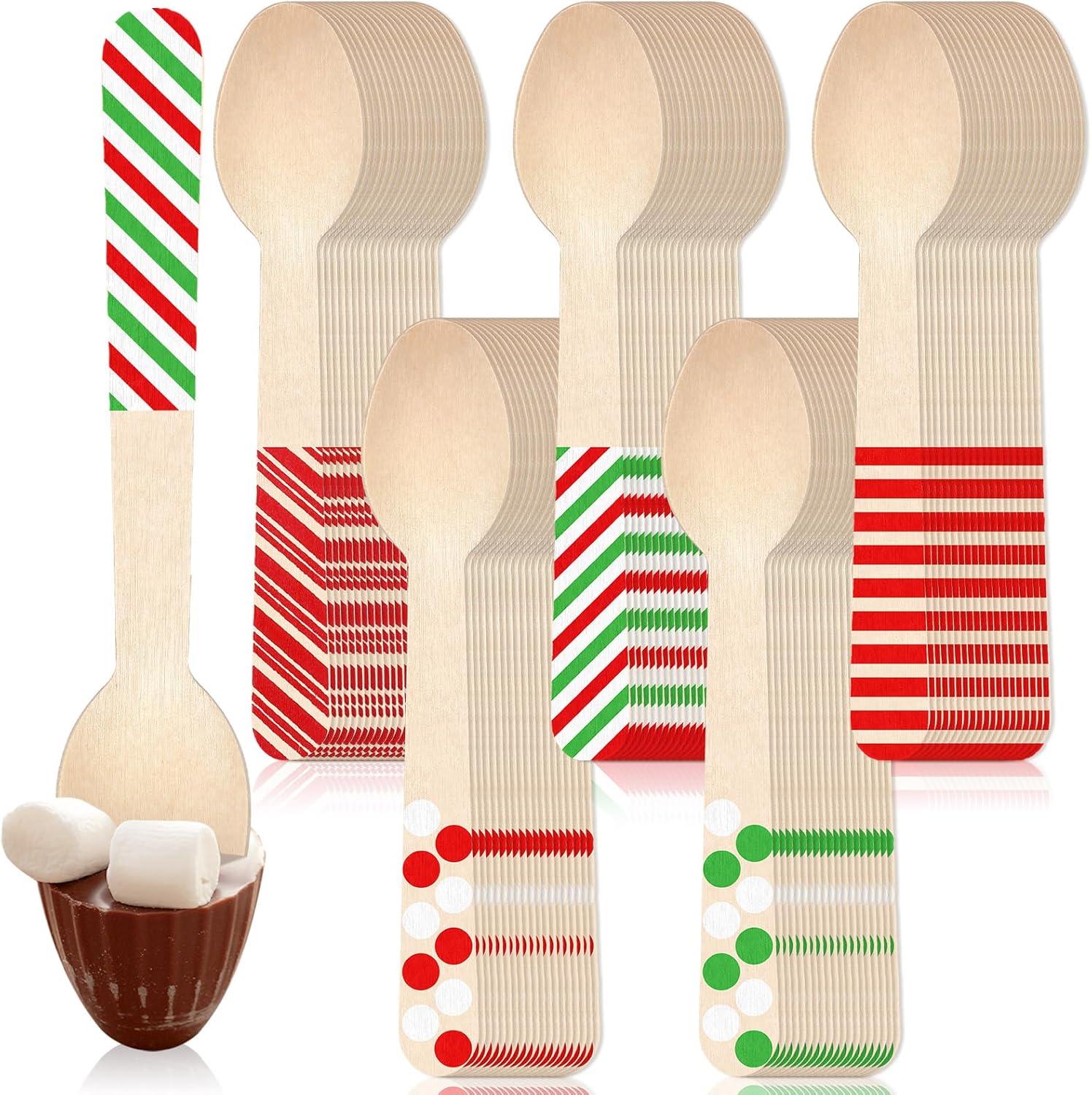 Amazon.com: Hoolerry 300 Pcs Christmas Disposable Wooden Spoons Hot ...