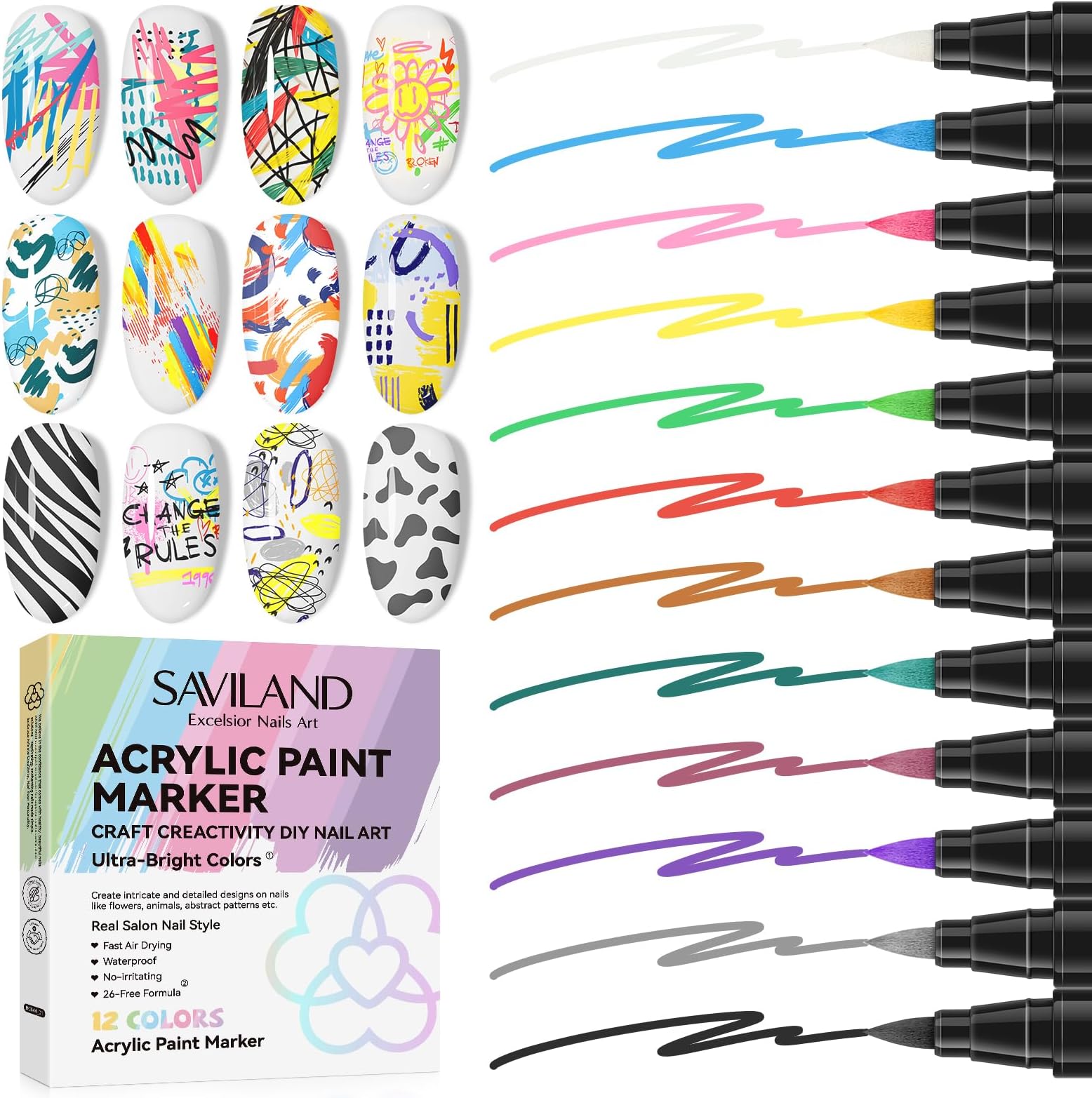 Amazon.com : Saviland 12 Colors Nail Art Pens Set for Gel Polish with ...