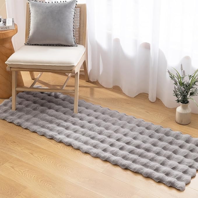 Amazon.com: Ashler Faux Rabbit Fur Rug - Light Grey 6 FT Fluffy Soft ...