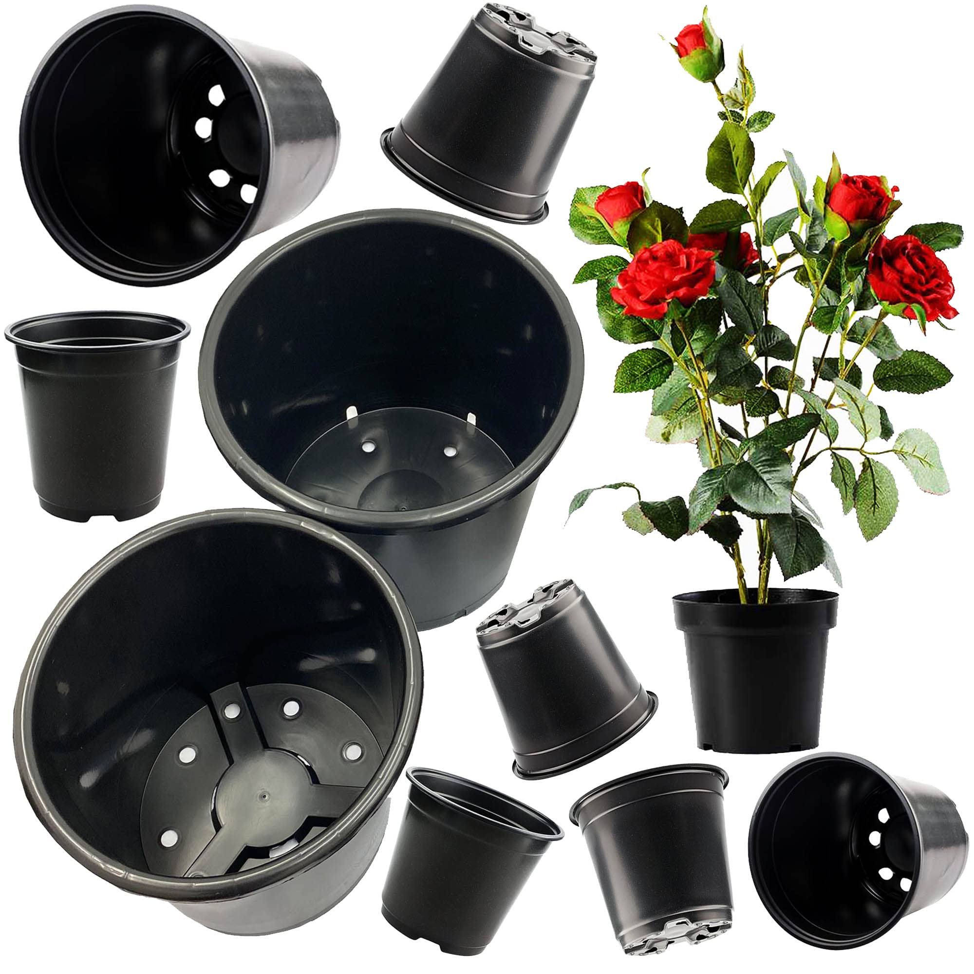 STORM TRADING GROUP Round Black Plastic Garden Pots Plant/Shrub/Flower ...