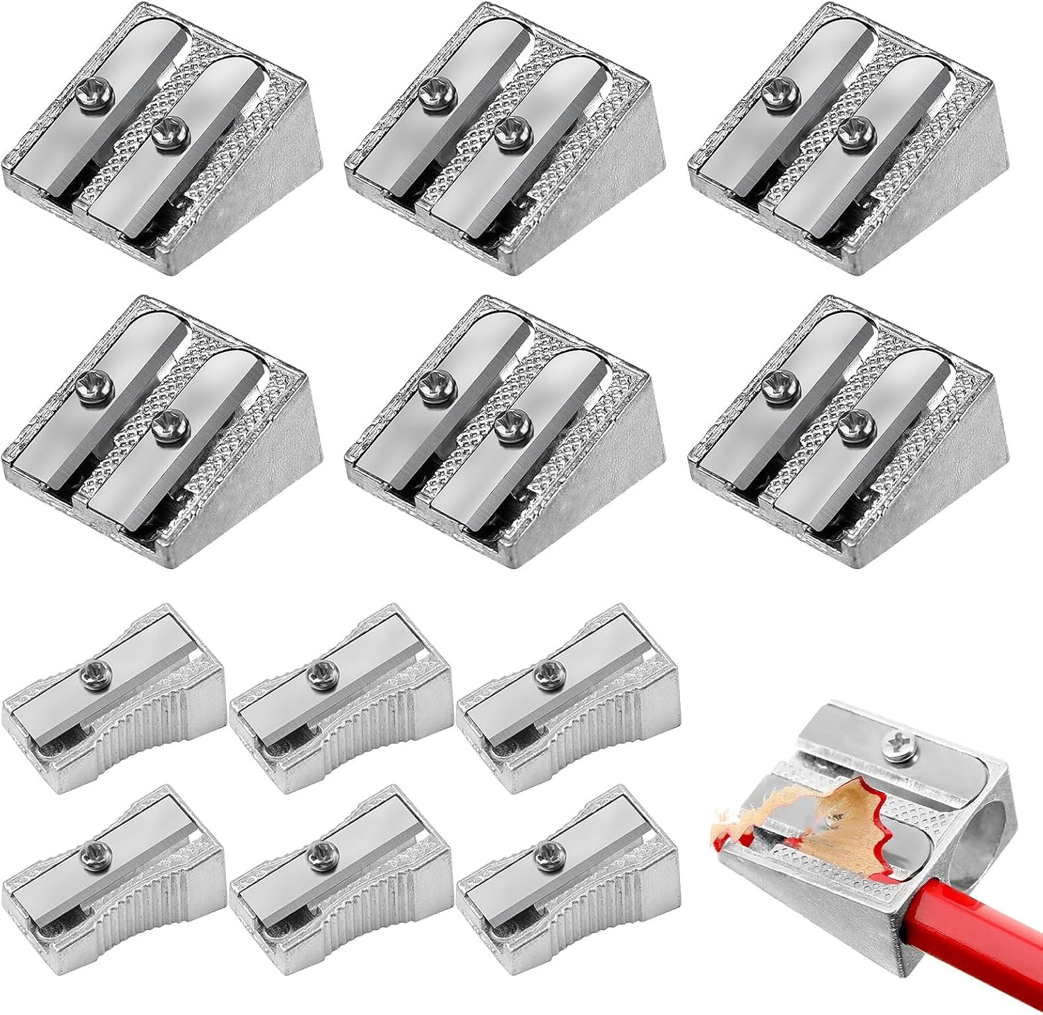 iwiio Metal Pencil Sharpener, 12Pcs Manual Double Hole Pencil Sharpener ...