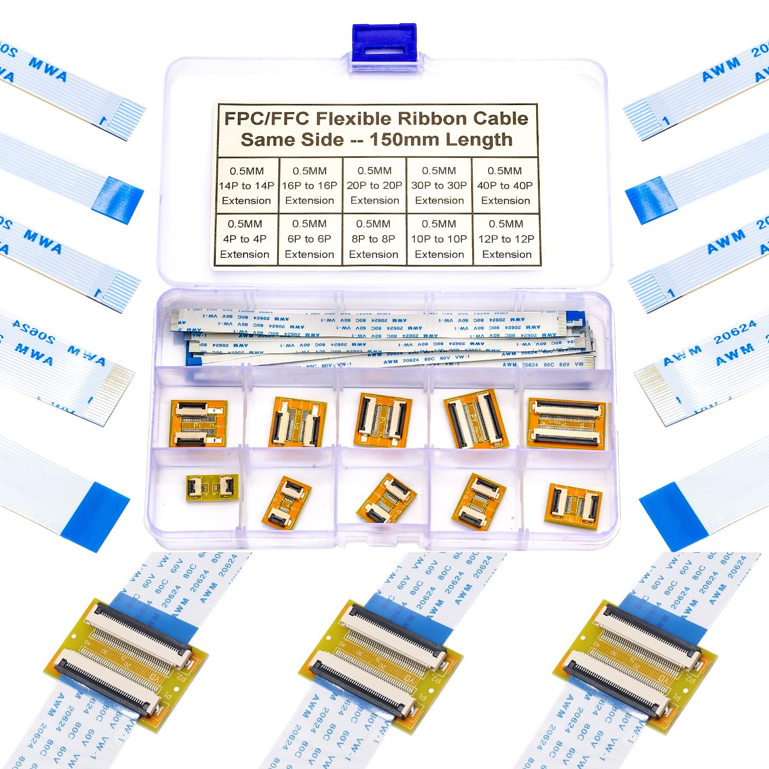 0.5mm FFC FPC Connector Ribbon Cable Connector Kit,Extend Adapter ffc-fpc 4P 6P 8P 10P 12P 14P ...