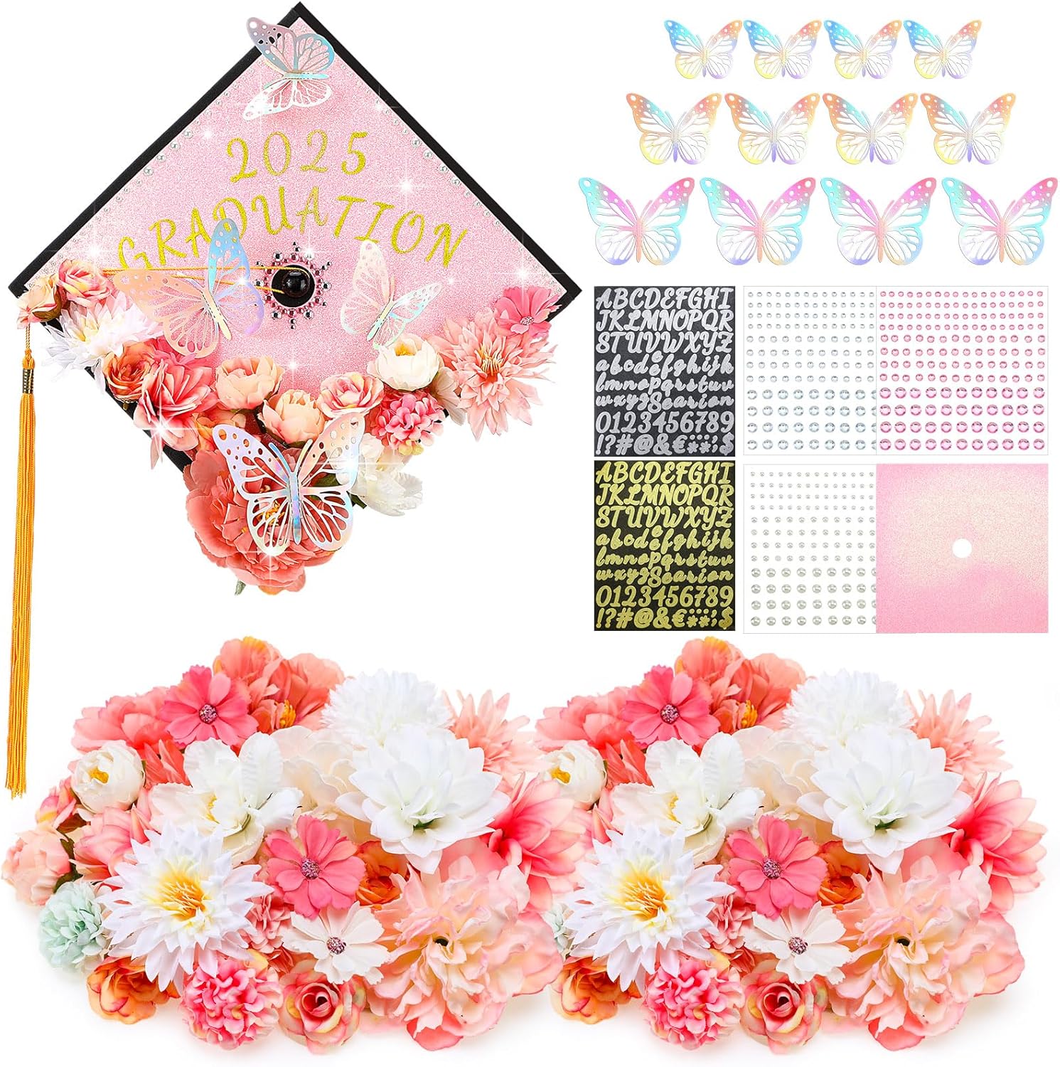 Amazon.com: Wavwavw 44 Pcs DIY Graduation Cap Decorations Pink ...