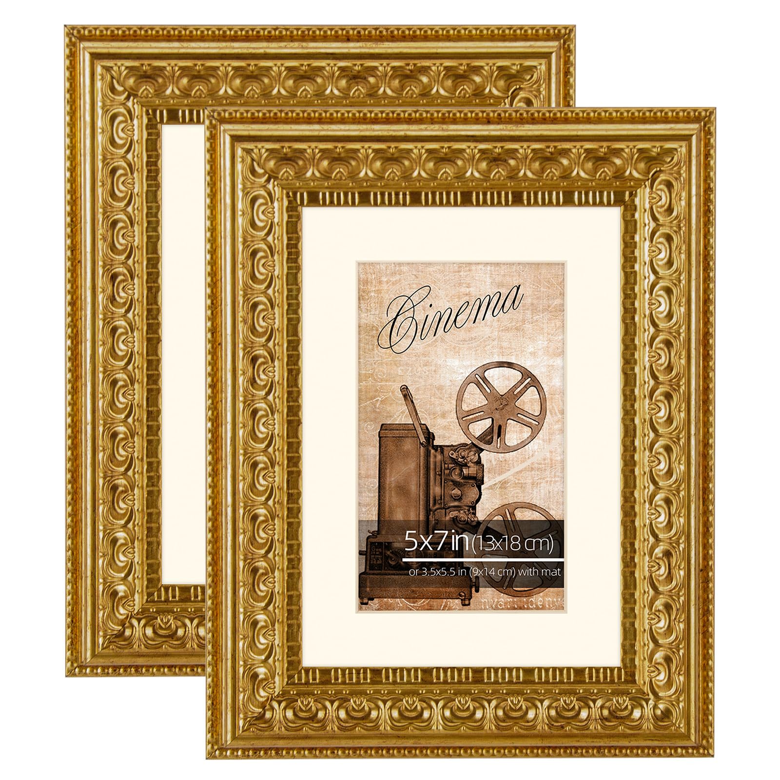 Amazon.com - WYNCO 5x7 in. 2pk Bronzed Gold Ornate Classic Picture Frames, Matted to 3.5x5.5 ...