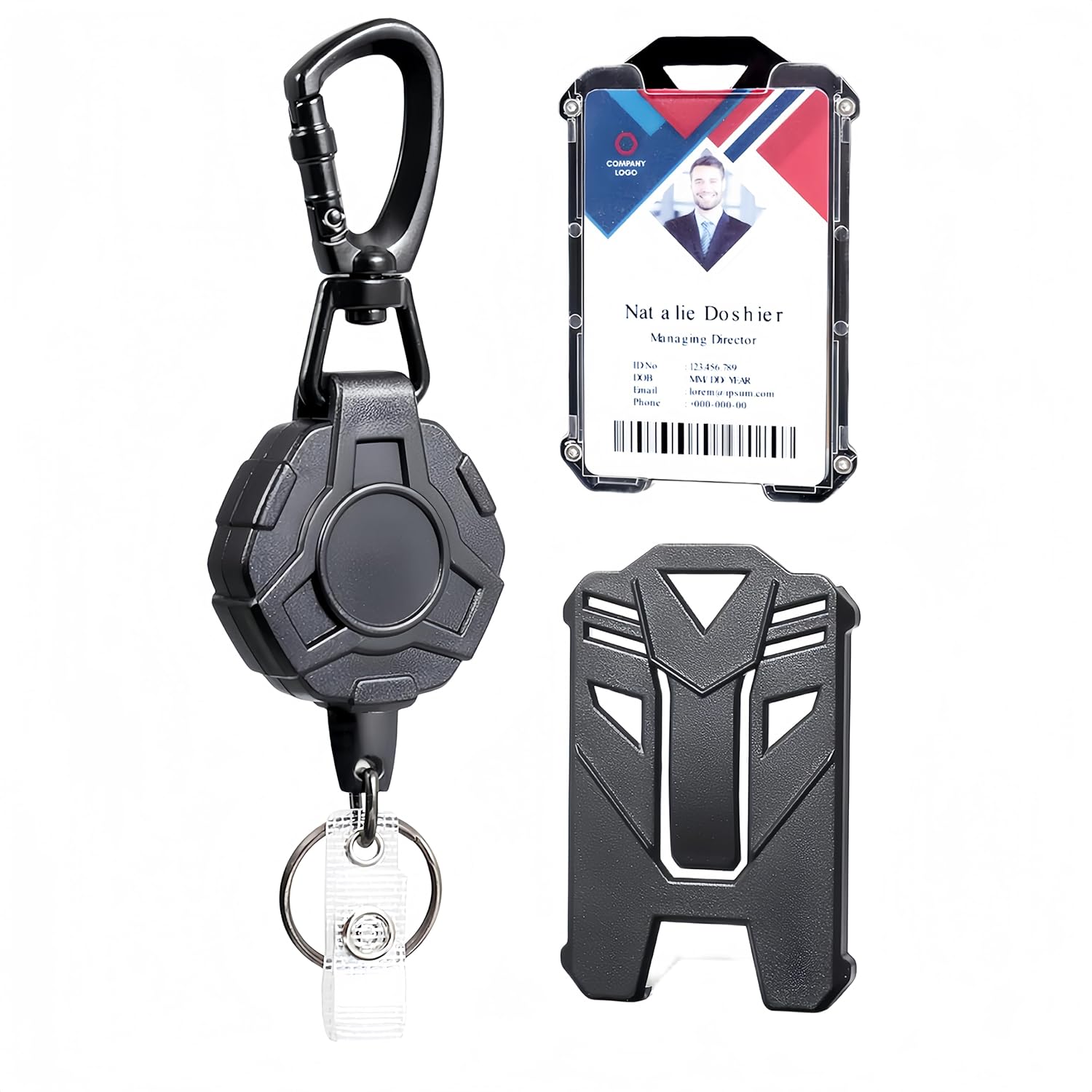 DIANZHU Badge Holder Retractable Clip Heavy Duty Carabiner Badge Reel ...