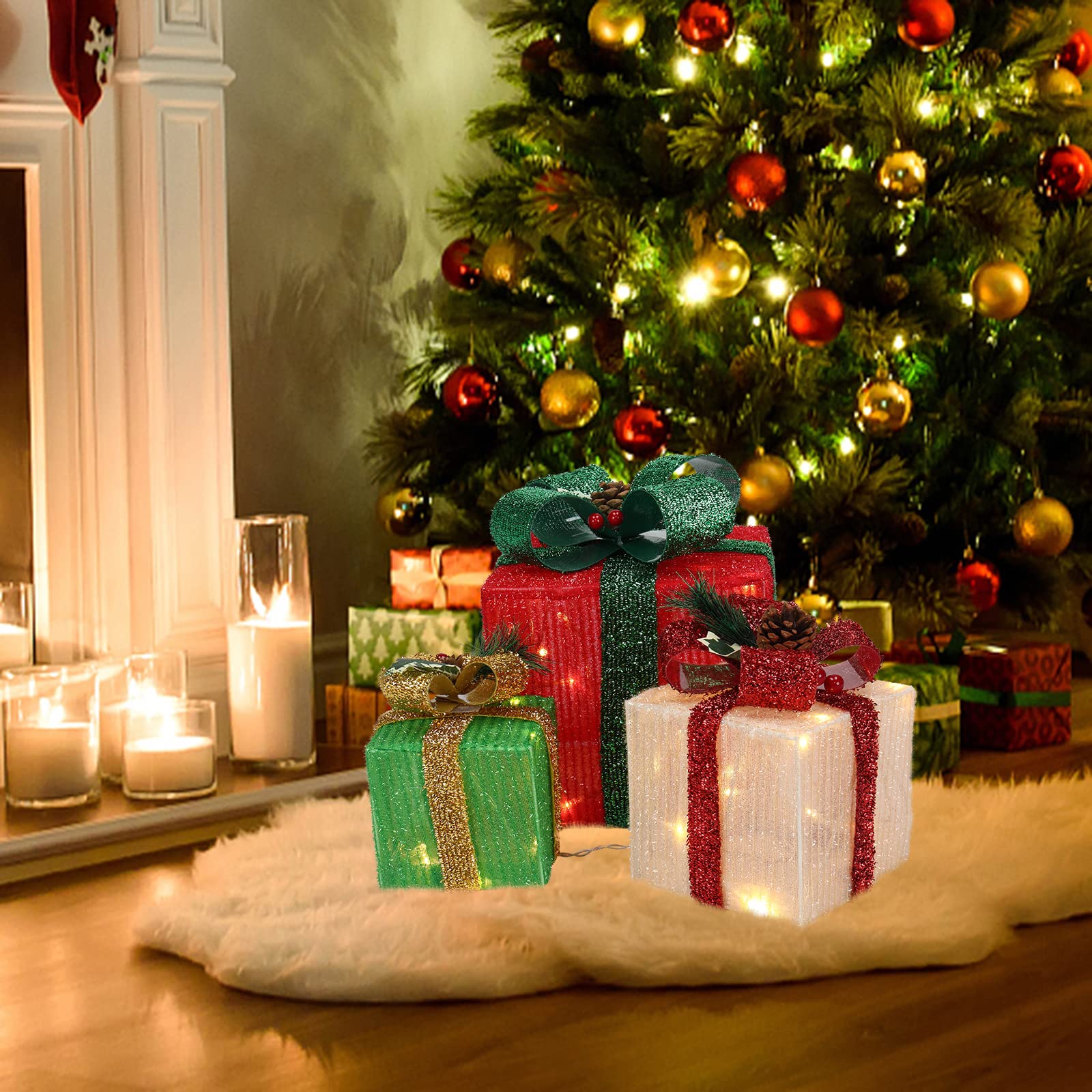 3 Packs Christmas Lighted Gift Boxes Decorations,Outdoor Lighted ...