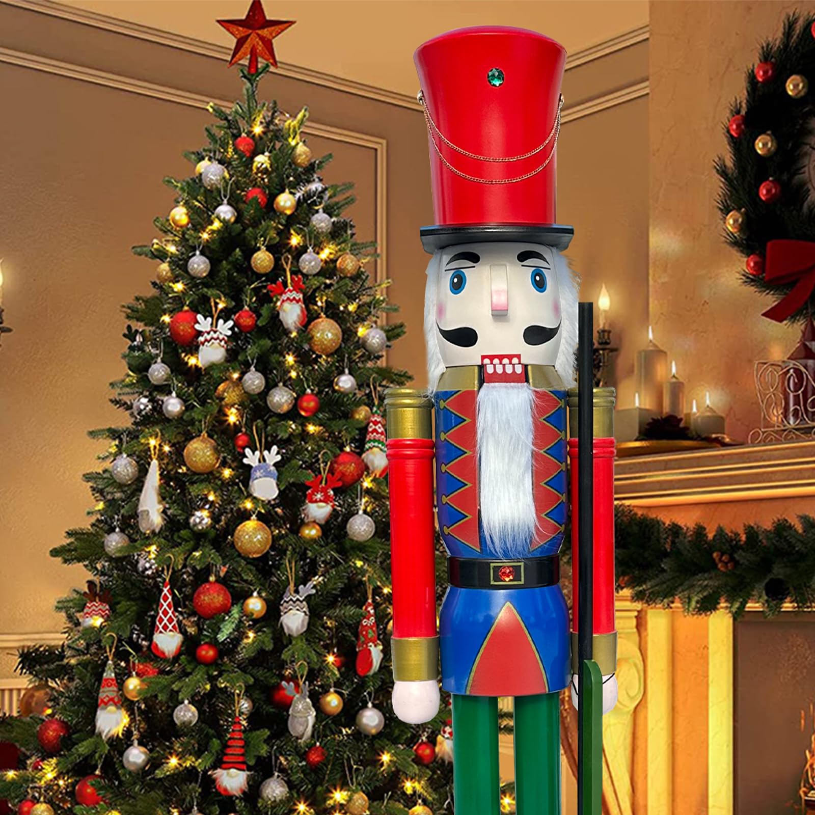 CDL 60" 5ft tall life-size large/giant red Christmas wooden nutcrackers soldier ornaments hold ...