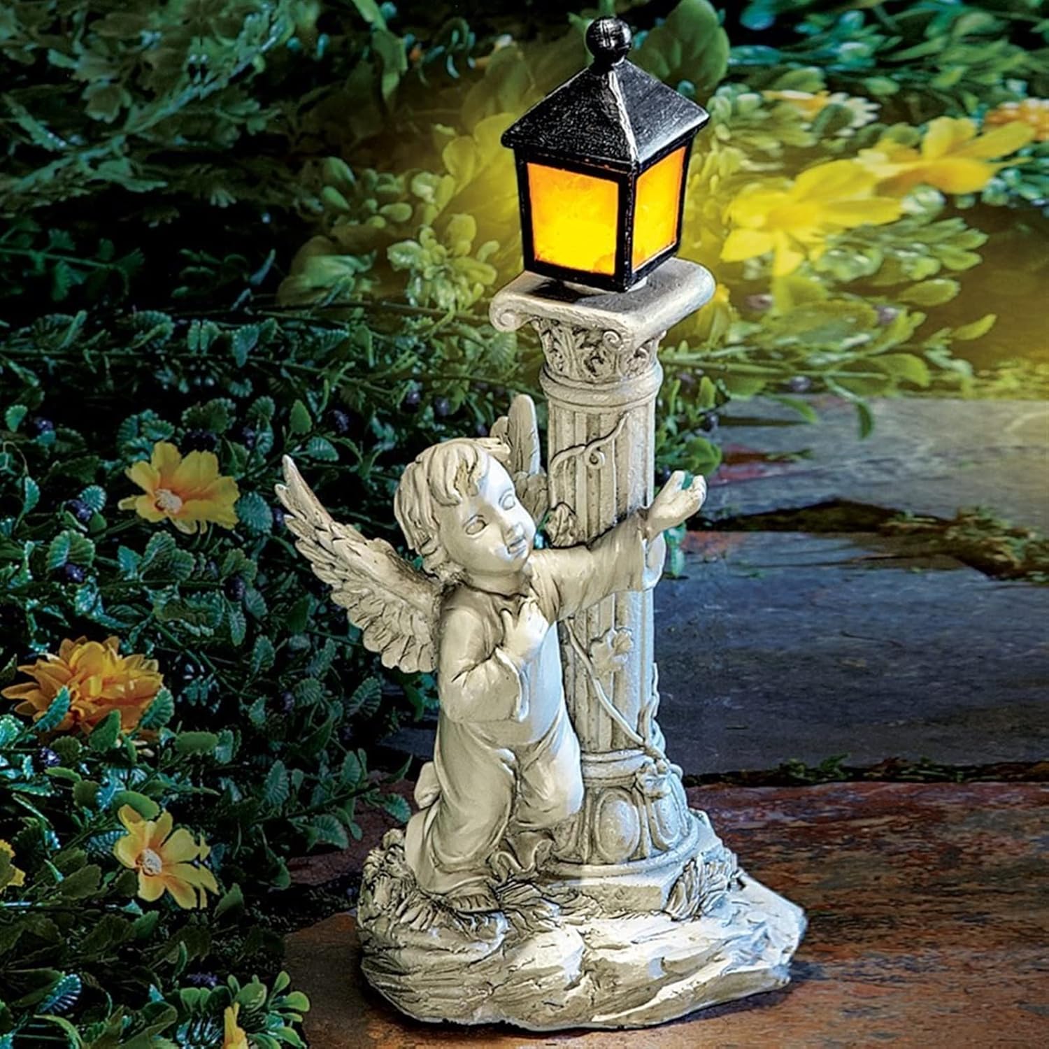 Amazon.com : QCLUEU Angel Statue with Solar Lights, Solar Cherub Angel ...