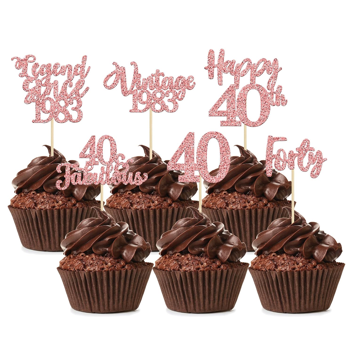 36Pcs 40th Birthday Cupcake Toppers Vintage 1982 Cupcake Toppers Rose ...