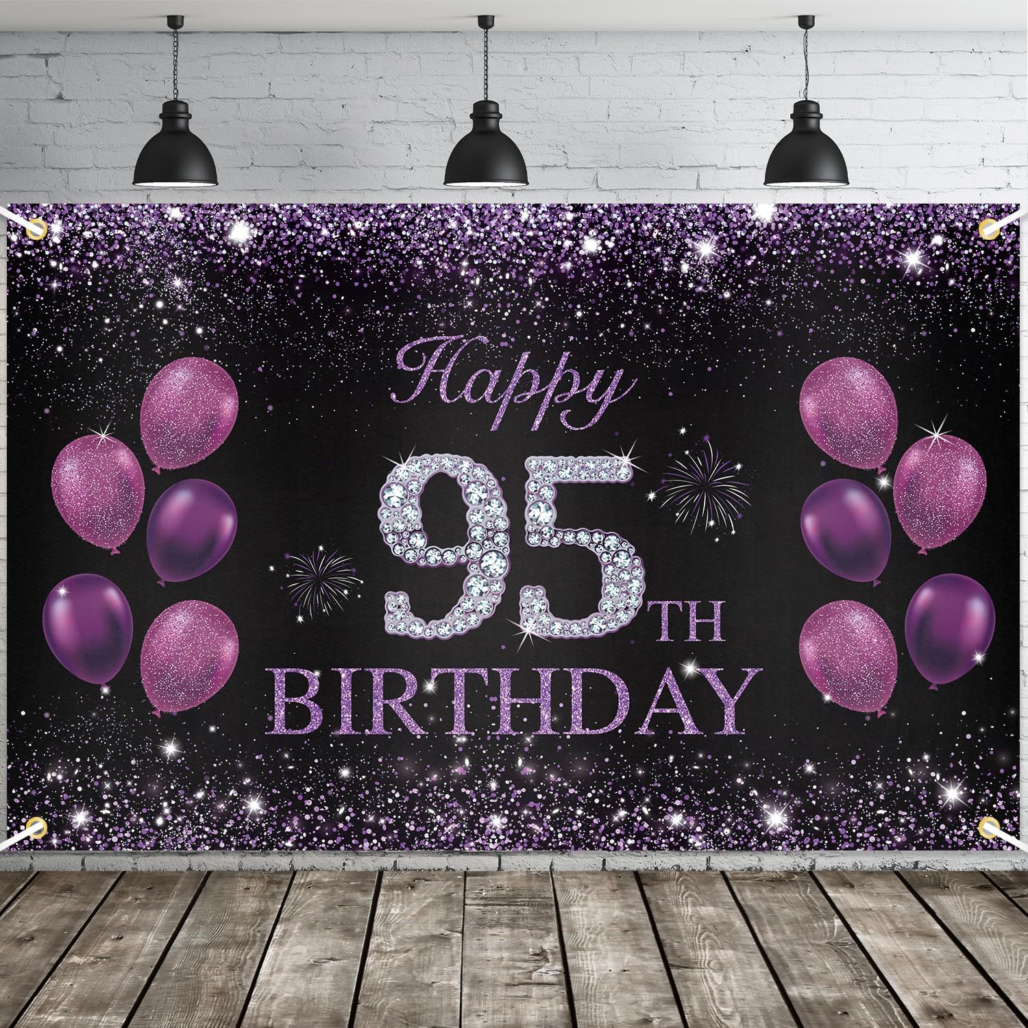 Amazon.com: JOYKY Happy 95th Birthday Banner, Purple Happy 95th ...