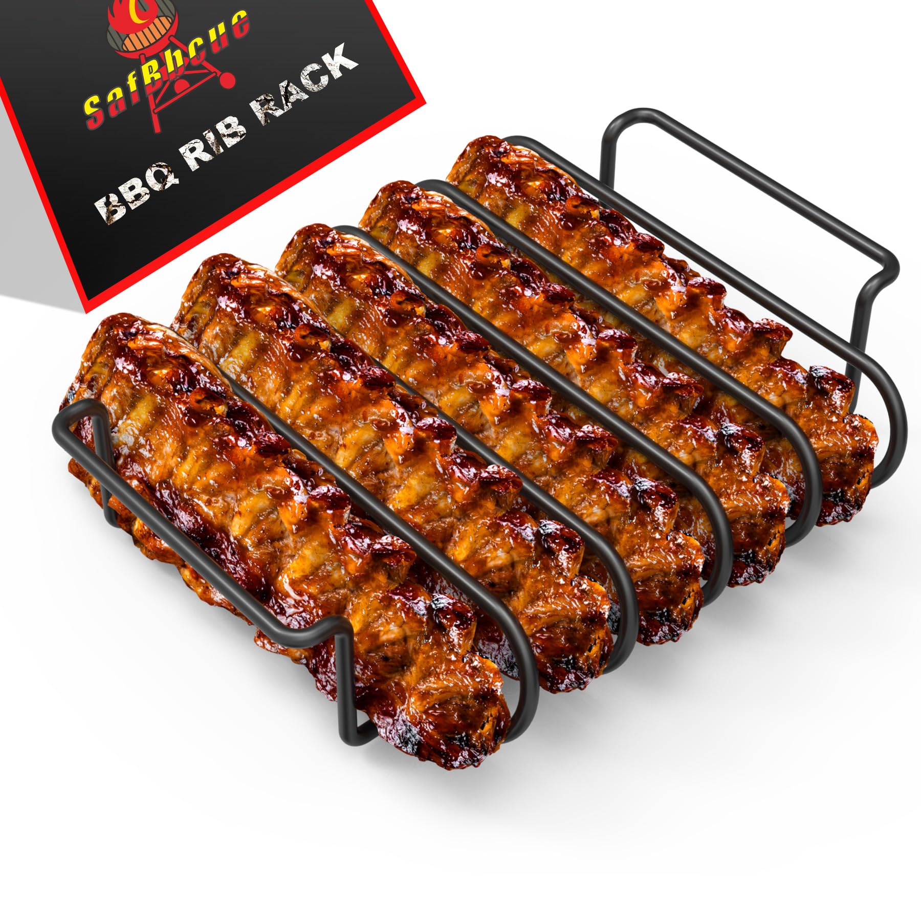 Amazon.com: SafBbcue BBQ Rib Rack Non Stick Coated Steel Roasting Stand ...