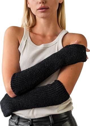 niceacsrise Black Knit Arm Sleeves for Women - Cute Fingerless Long ...