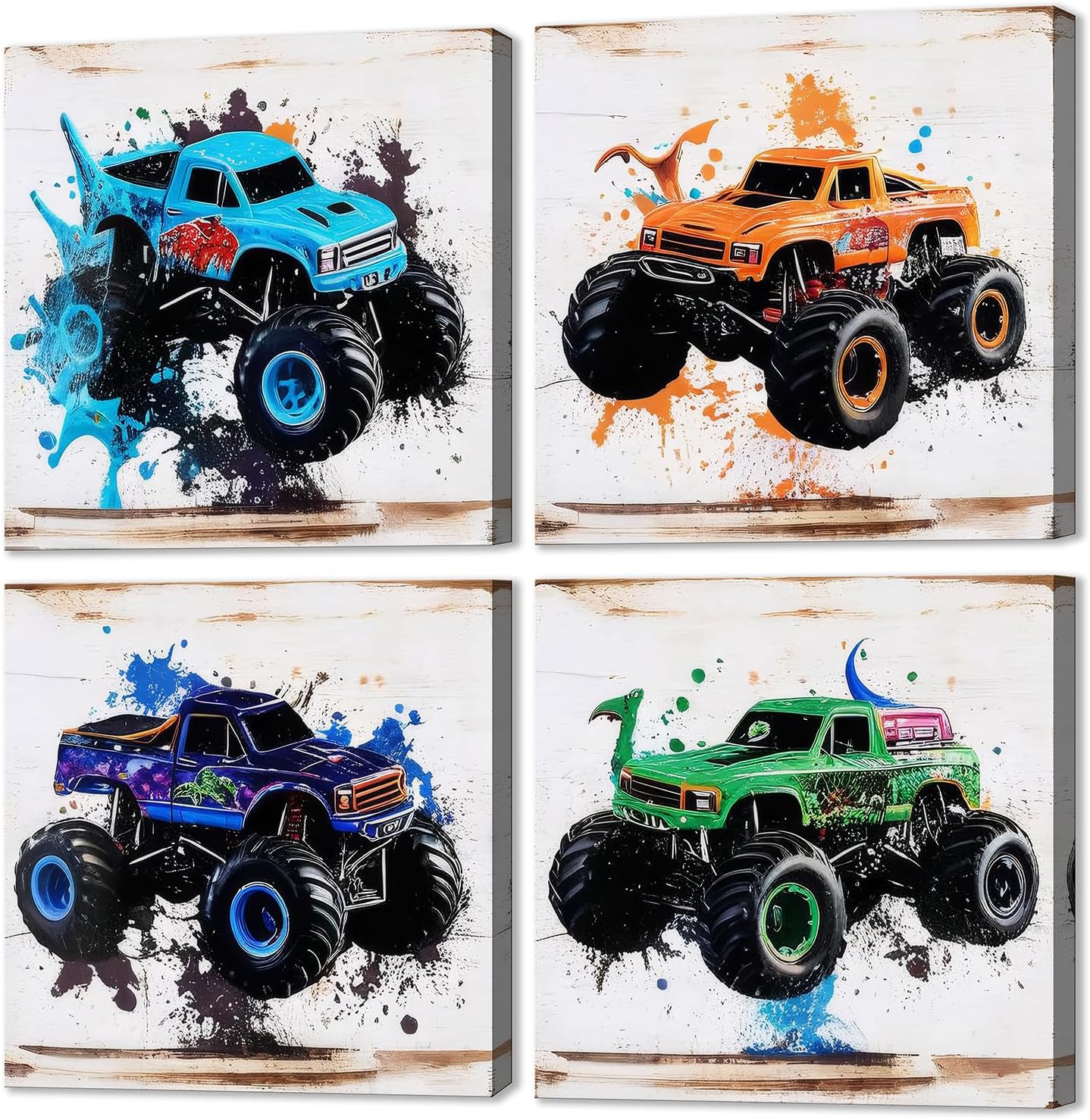 Amazon.com: The Mode Art Monster Truck Wall Art 4 Pieces Prints for ...