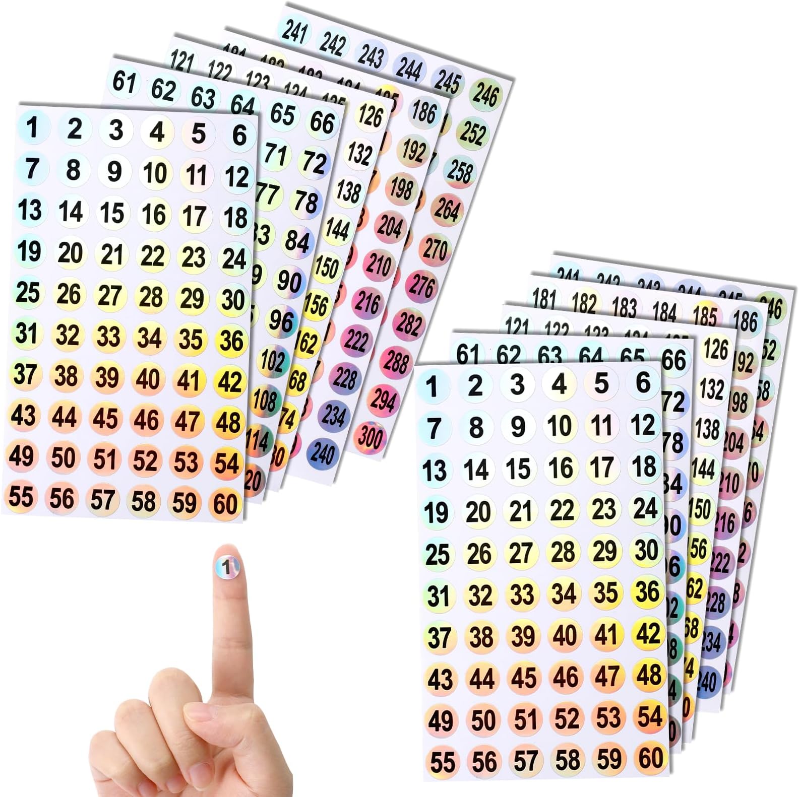 Yolev 10 Blatt Zahlen Aufkleber Holografische Klebezahlen 1–300 ...