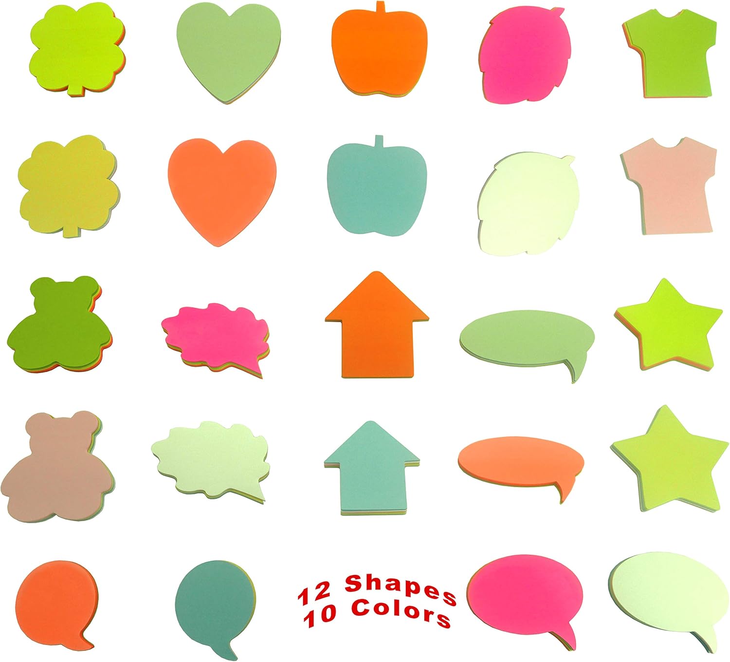 Amazon.com : 4A 24 Pads Shaped Sticky Notes, 12 Shapes, Pastel Assorted ...