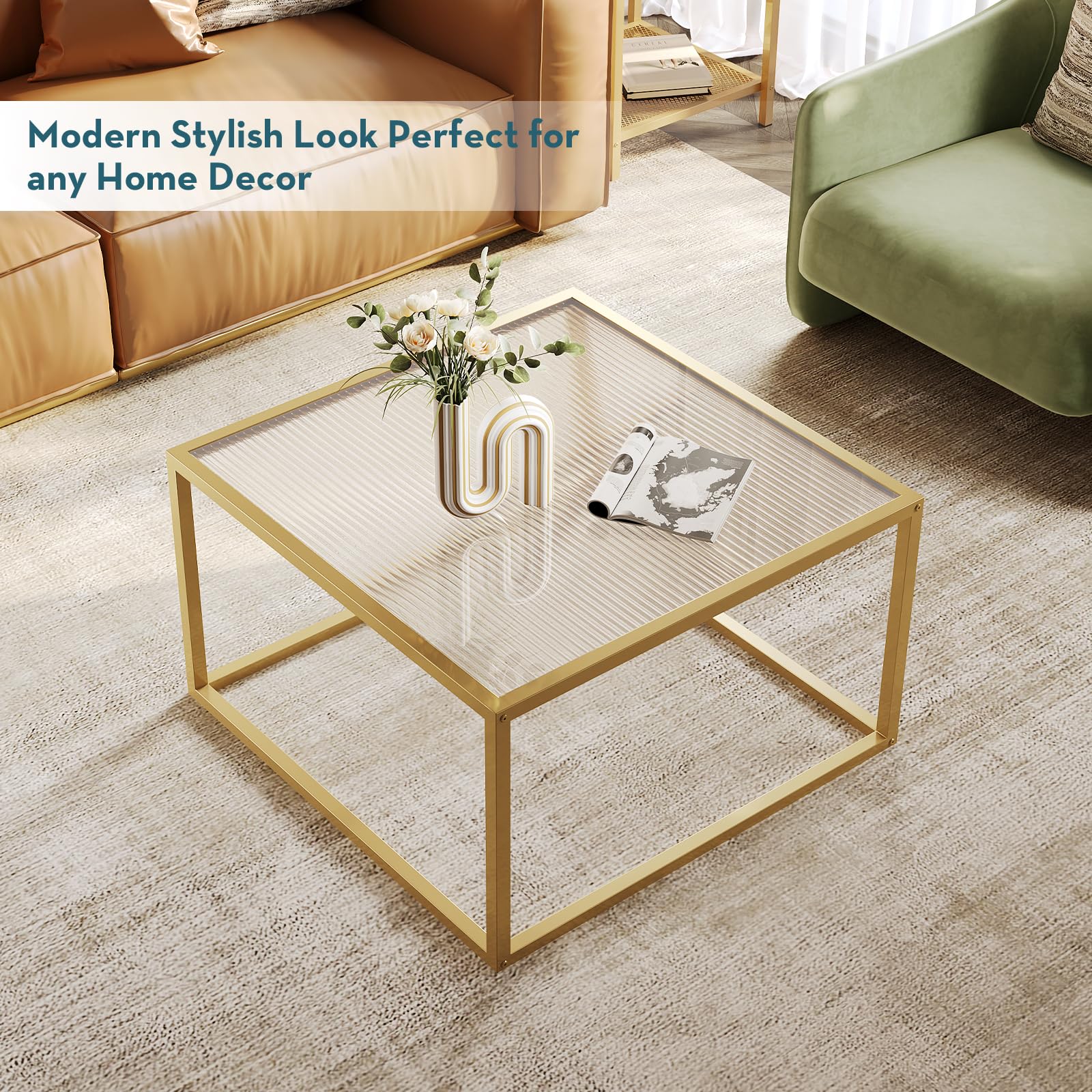 Snapklik.com : SAYGOER Modern Glass Coffee Table Small Square Coffee ...