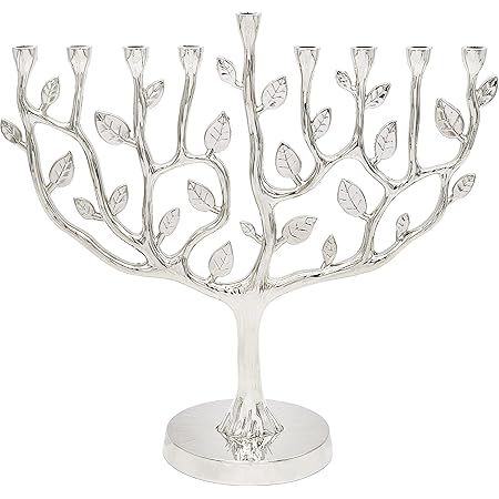 Hanukkah Tree of Life Menorah Rustic Pewter Finish for Chanuka