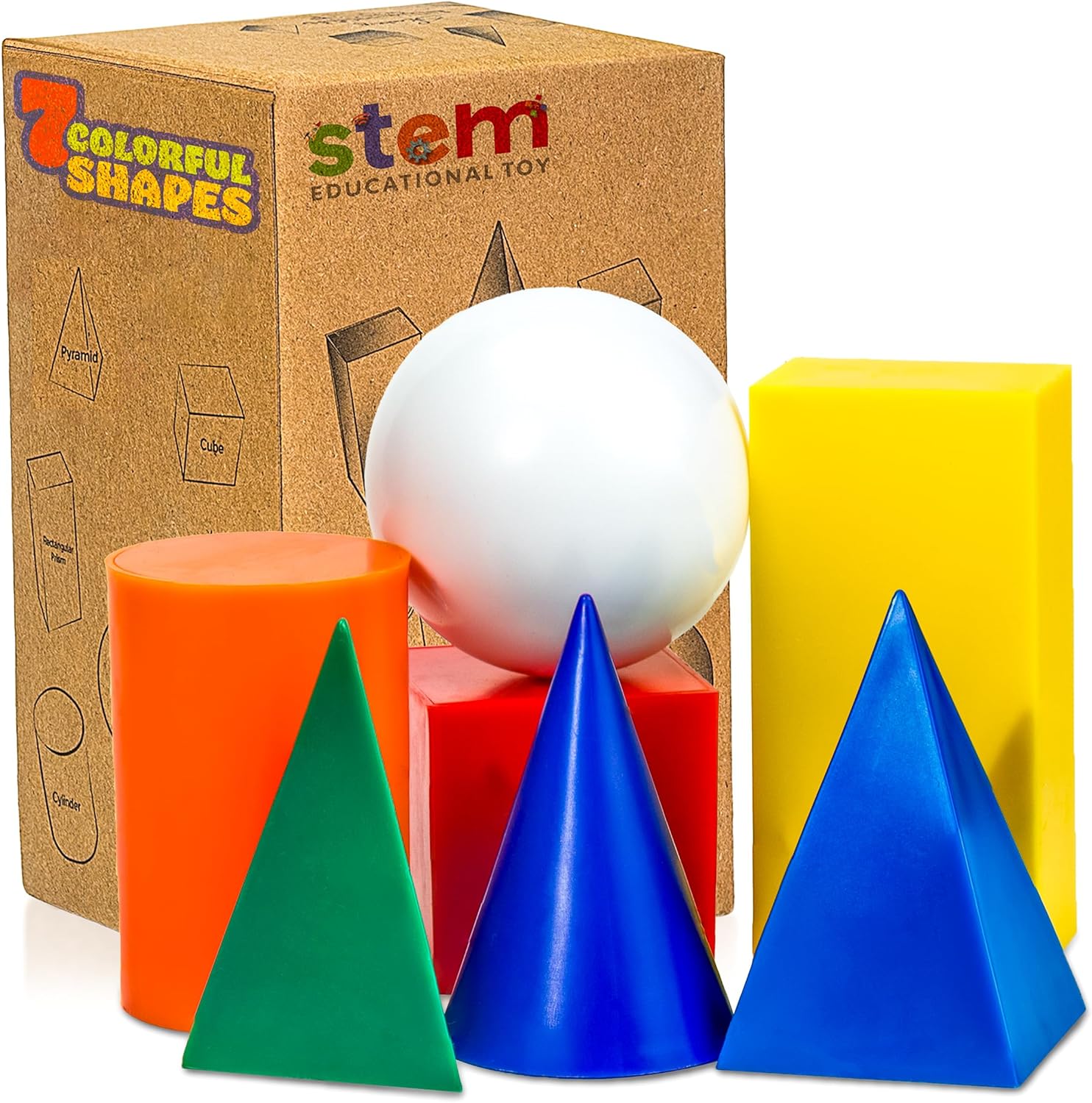 Skoolzy Geometric Shapes Montessori Toys - 7 Jumbo 3D Geometric Solids ...