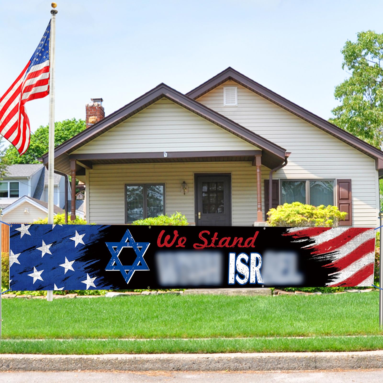 Large Outdoor Banner 120 x 20 Inch, American Flag Decorative Fence Yard ...