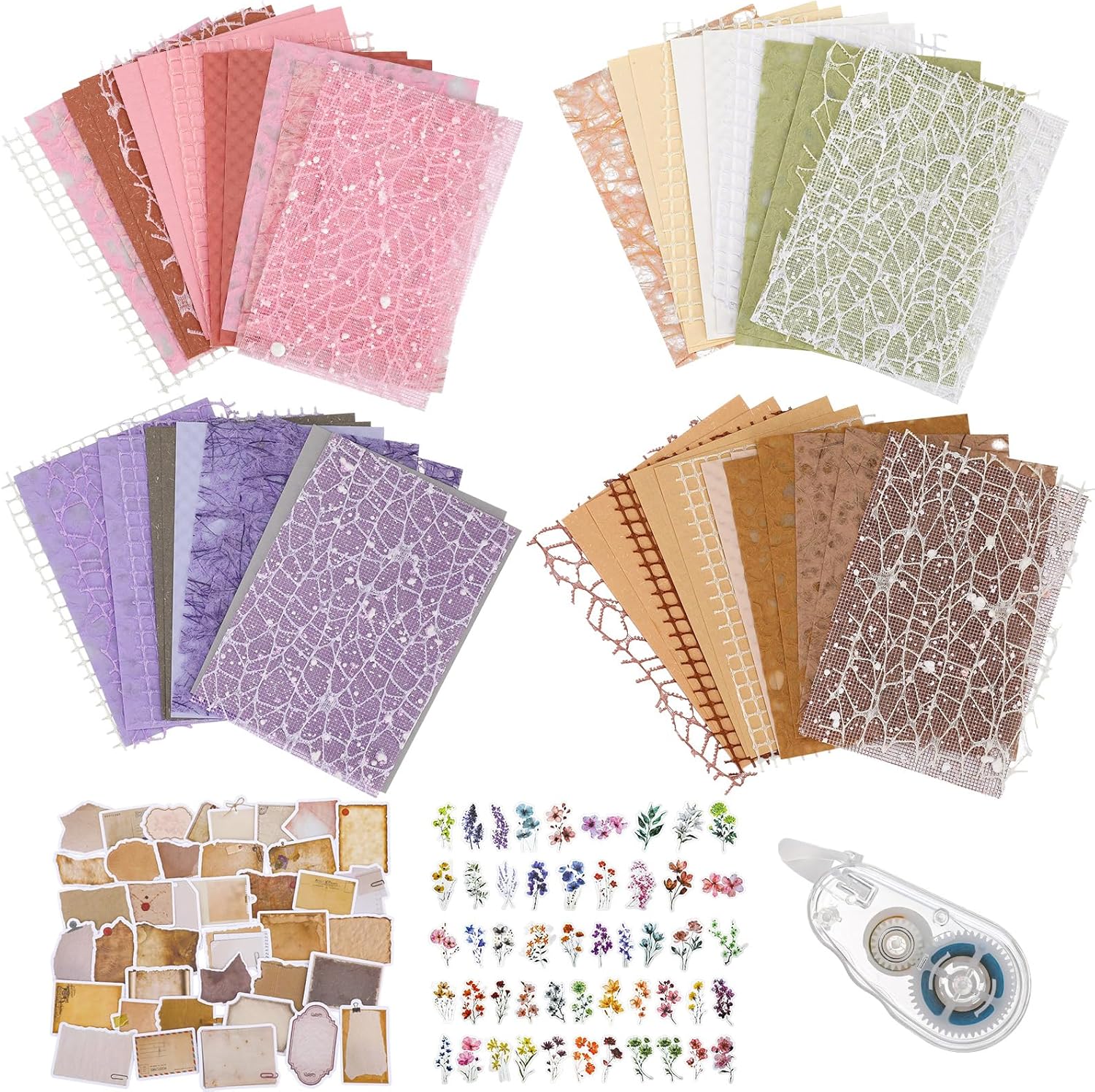 Amazon.com : 64 Sheets of Textured Scrapbook Paper and Mesh Fabric ...