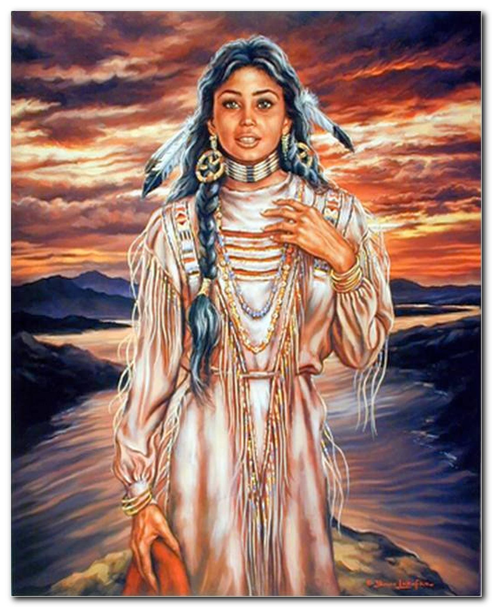 Native American Indian Maiden Drawing NATIVE AMERICAN INDIAN GIRL In