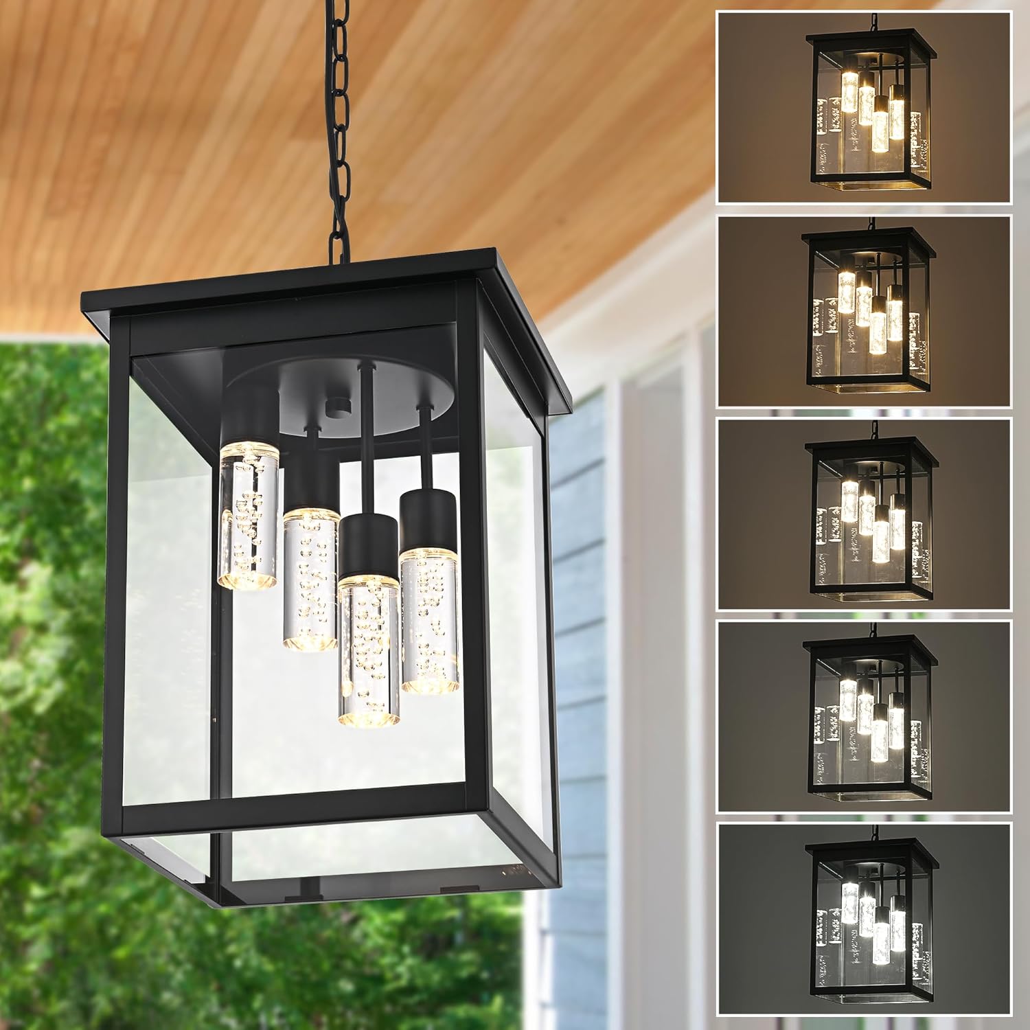 TODOLUZ Large 5CCT LED Outdoor Pendant Light Fixtures, Black Exterior ...