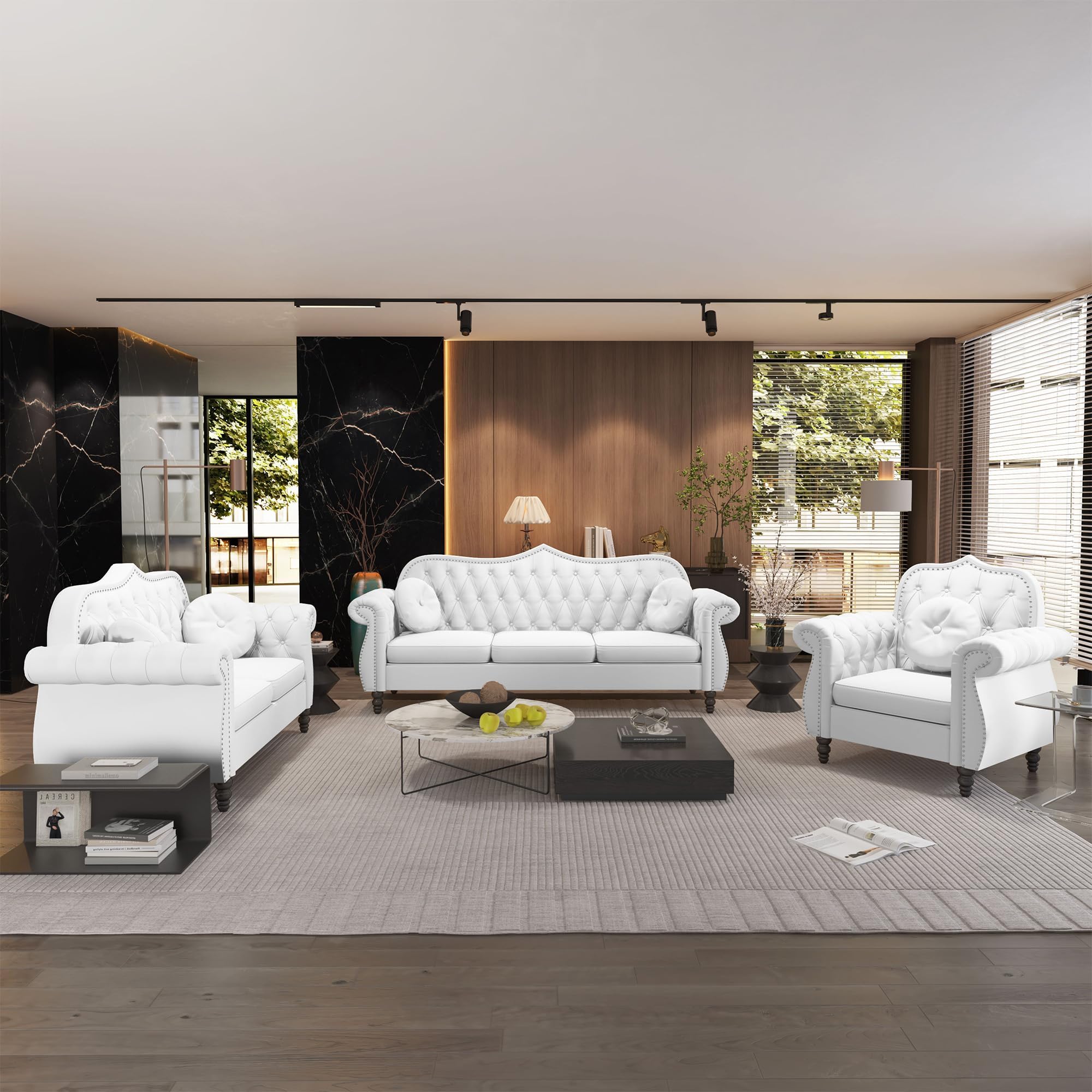 Amazon.com: 3 Pieses Luxury Chesterfield Sofa Set,Velvet Button Tufted ...