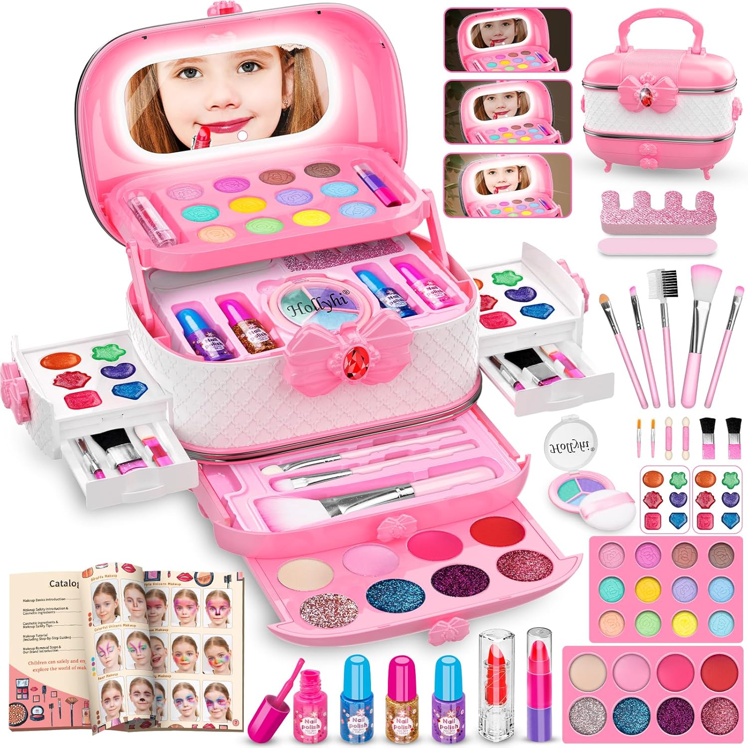 Amazon.com: 58Pcs Kids Makeup Kit for Girl - Real Washable Cosmetic Set ...