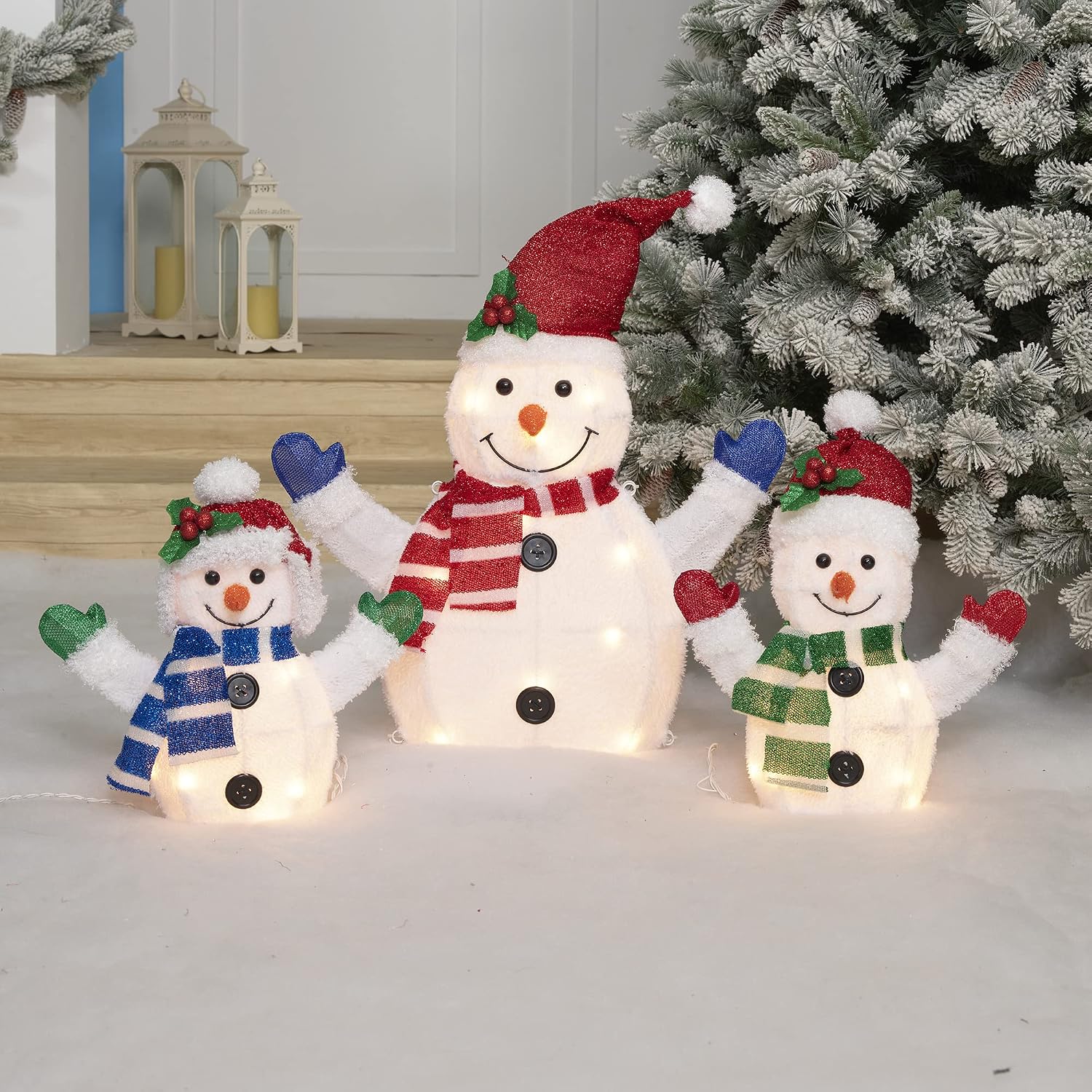 Amazon.com : Everstar Set of 3 UL Plush Snowman Family Sculpture, White ...