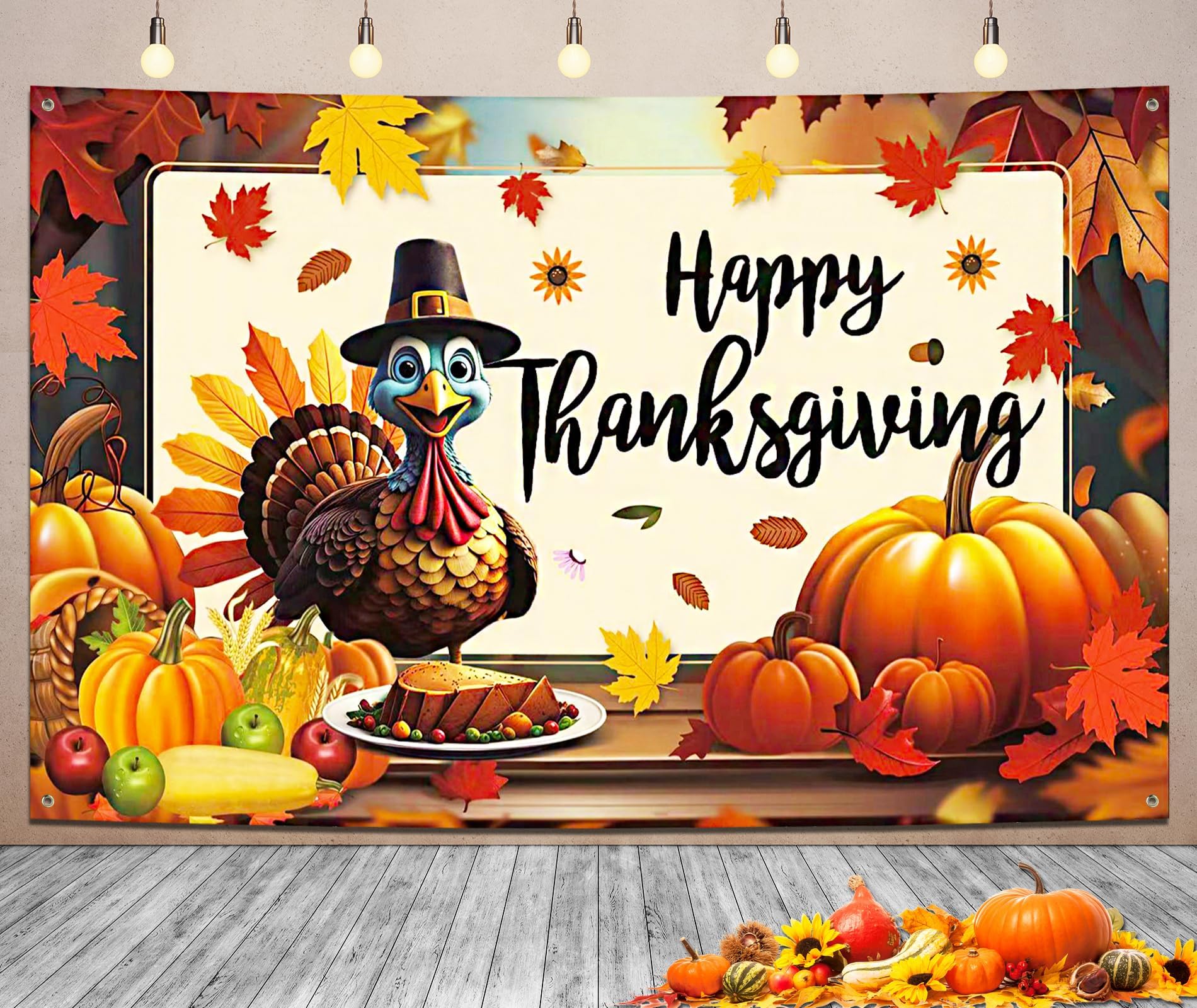 Amazon.com : Thanksgiving Party Backdrop - Give Thanks Autumn Pumpkin ...