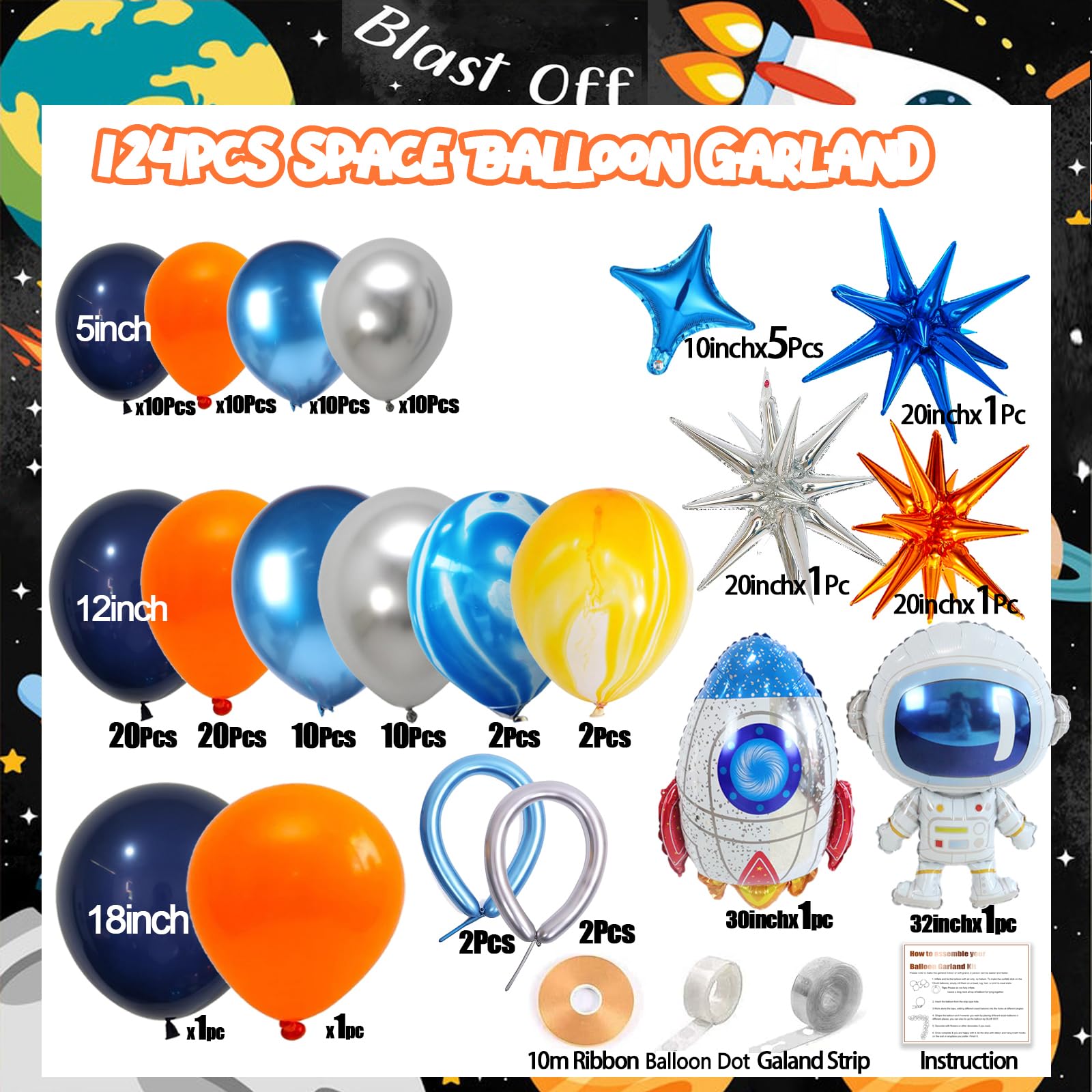 First Birthday Space Decorations Blast Off Space Theme Birthday Banner ...