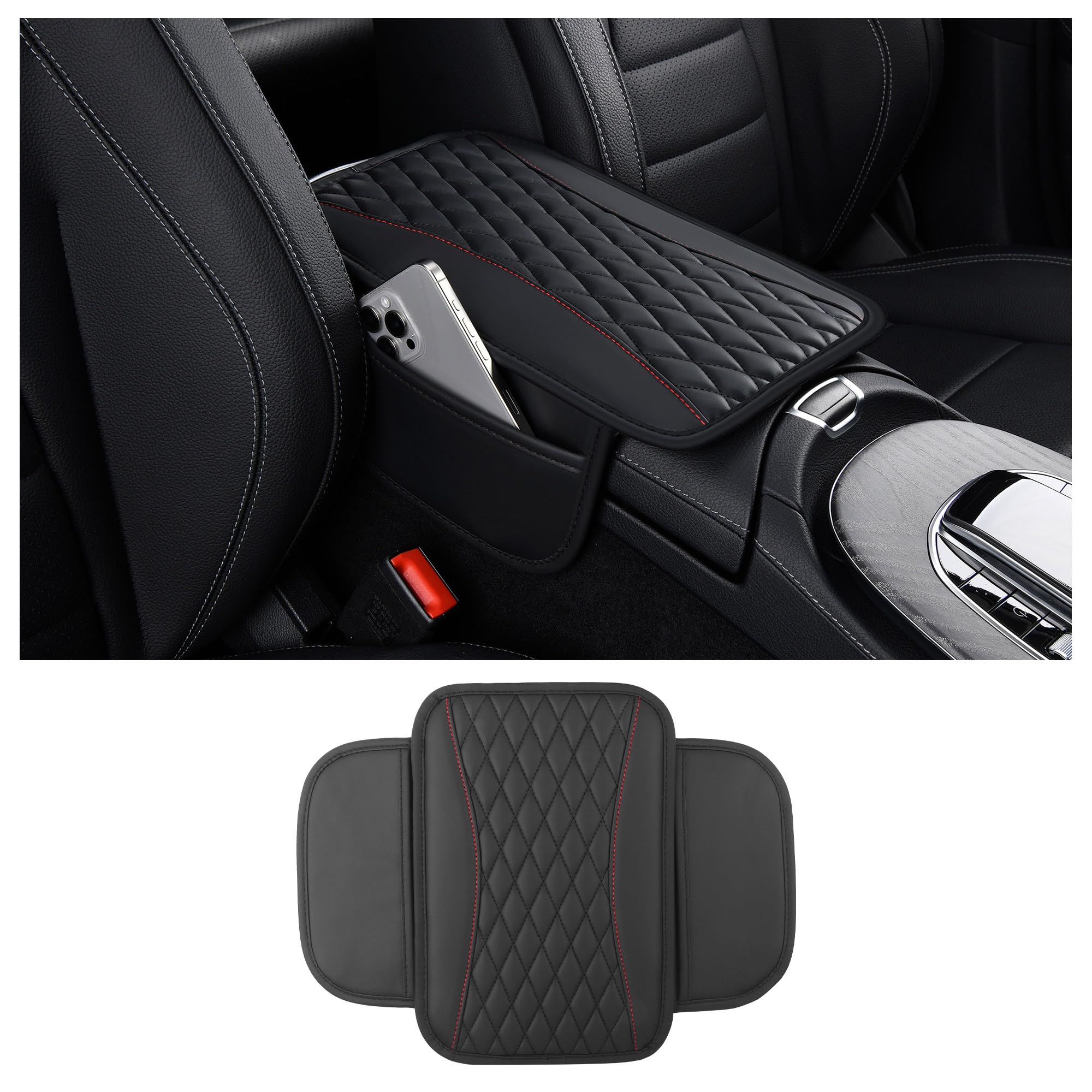 Color Blocking Design Car Center Console Cover,Leather Car Armrest ...