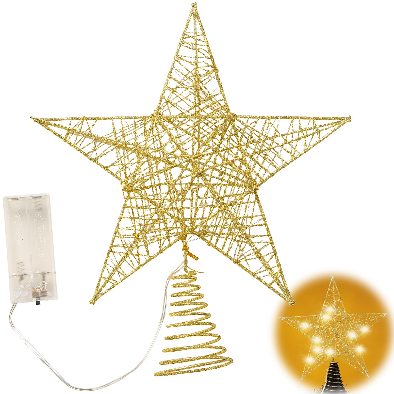 Amazon.com: Christmas Star Tree Topper Metal Tree Top Star Party Decor ...