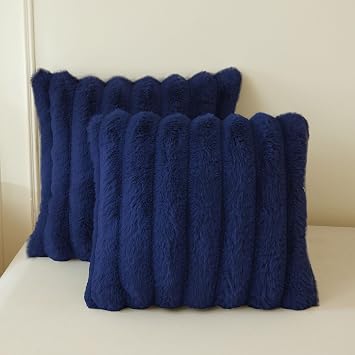 MEGO 2 Pack Fluffy Faux Rabbit Fur Throw Pillow Covers, Comfy Wide ...