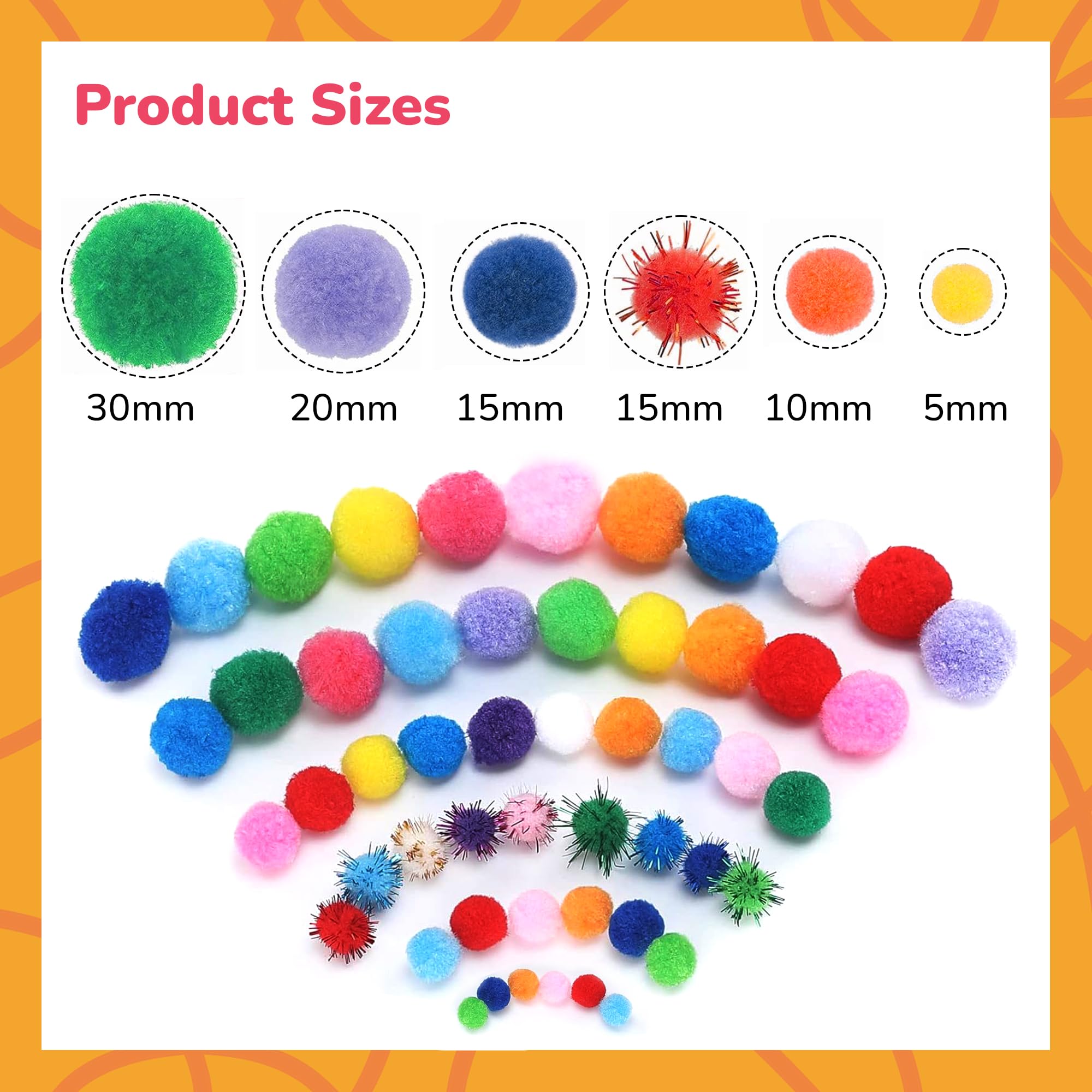 Snapklik.com : 1200pcs Pom Poms For Crafts - Colorful Puffballs 1cm-3cm ...