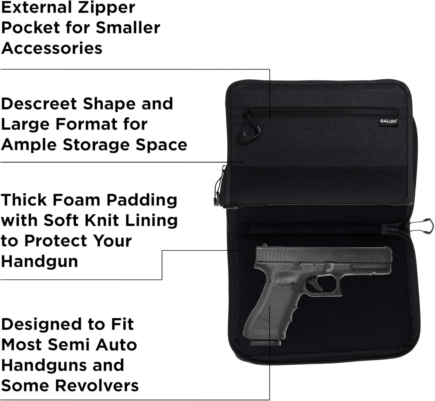 Allen Company Handgun Pistol Soft Case – 11 inch Auto-Fit 2.0 Deluxe ...