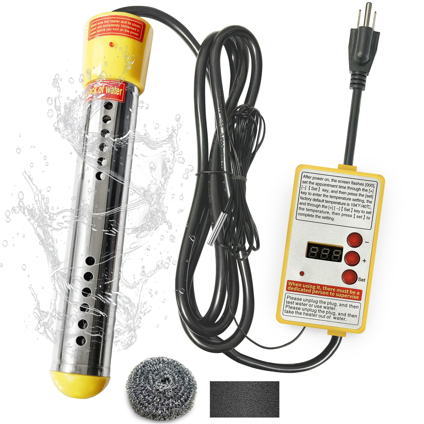 Immersion Water Heater - 304 Stainless Steel Portable Water Heater ...