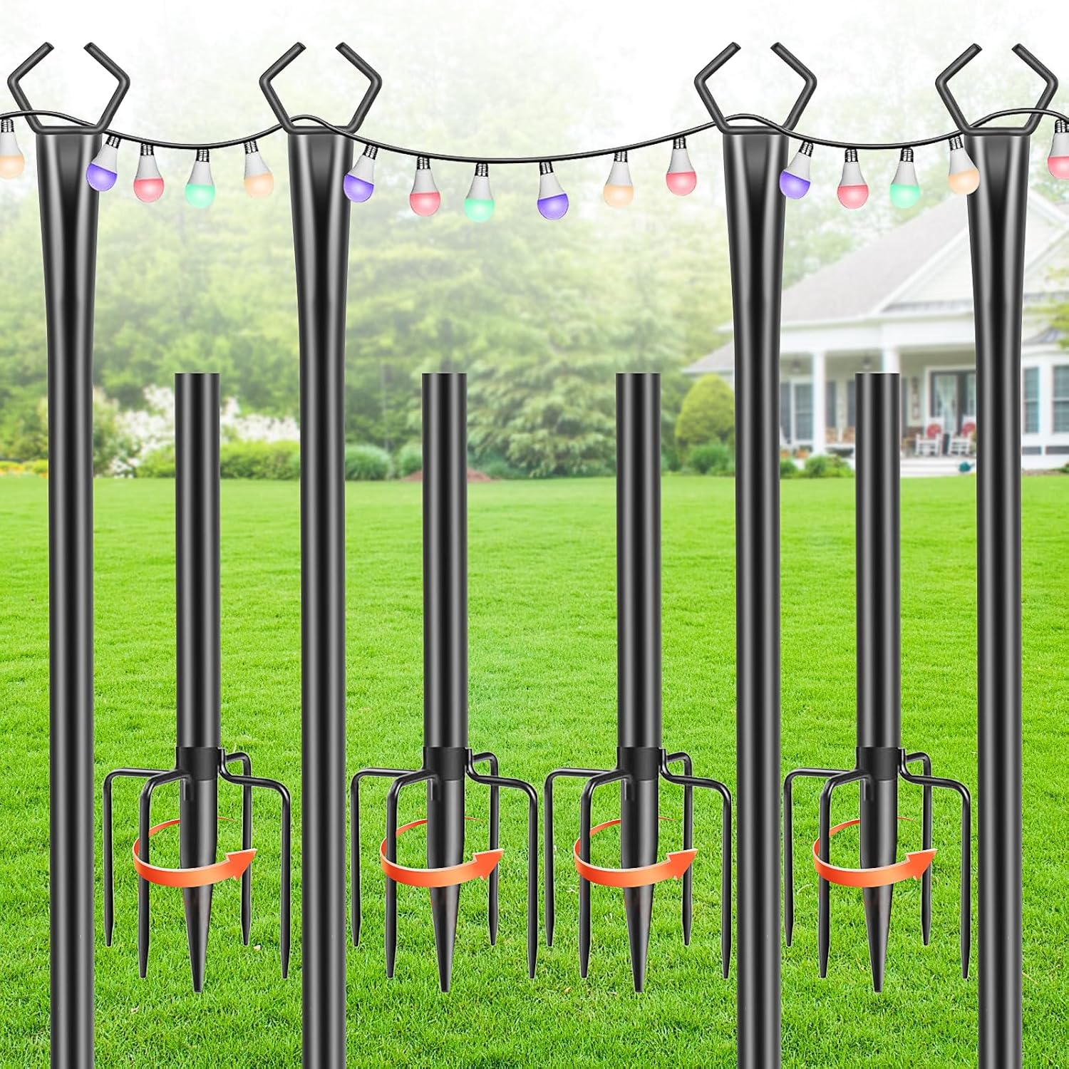 Emwel 4 Pack String Light Poles, 10FT Metal Poles with Fork for Outdoor ...