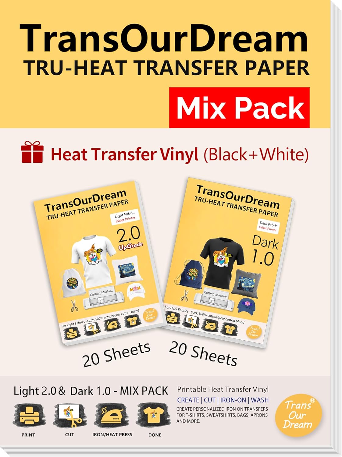 Amazon.com: TransOurDream Iron on Heat Transfer Paper for Light and ...